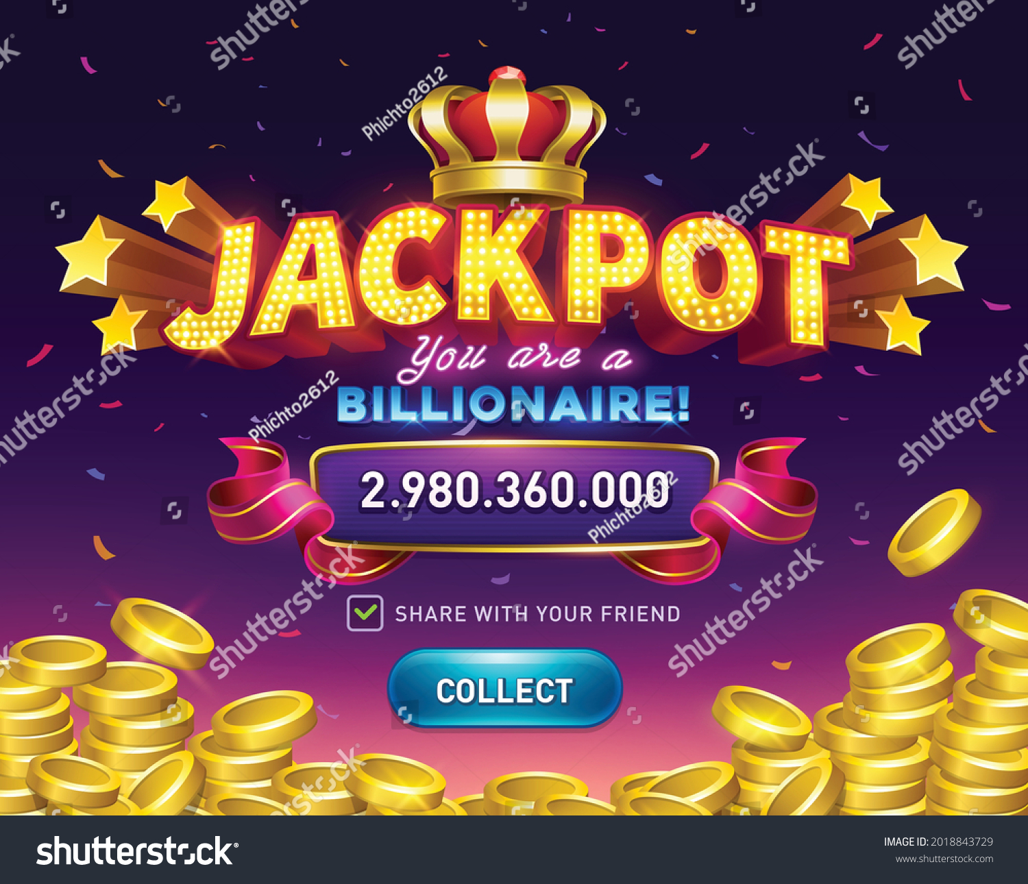 Jackpot. gambling game bright banner with confetti. Slots games ...