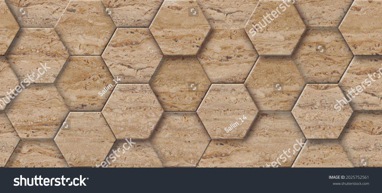 3D hexagonal geometry with different marbles and mosaic textures for high definition digital ...
