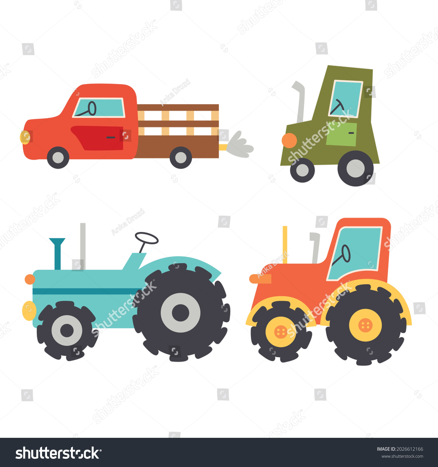 Set farm machines tractors. Rural transport. Vector hand draw clipart_站 ...
