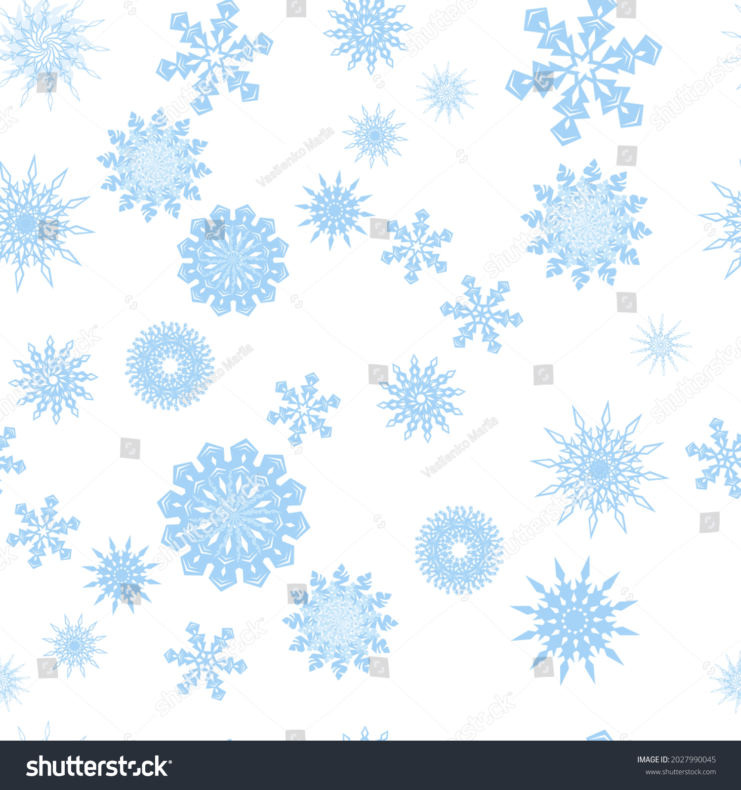 Blue snowflakes on a white background. Christmas. An endless pattern ...