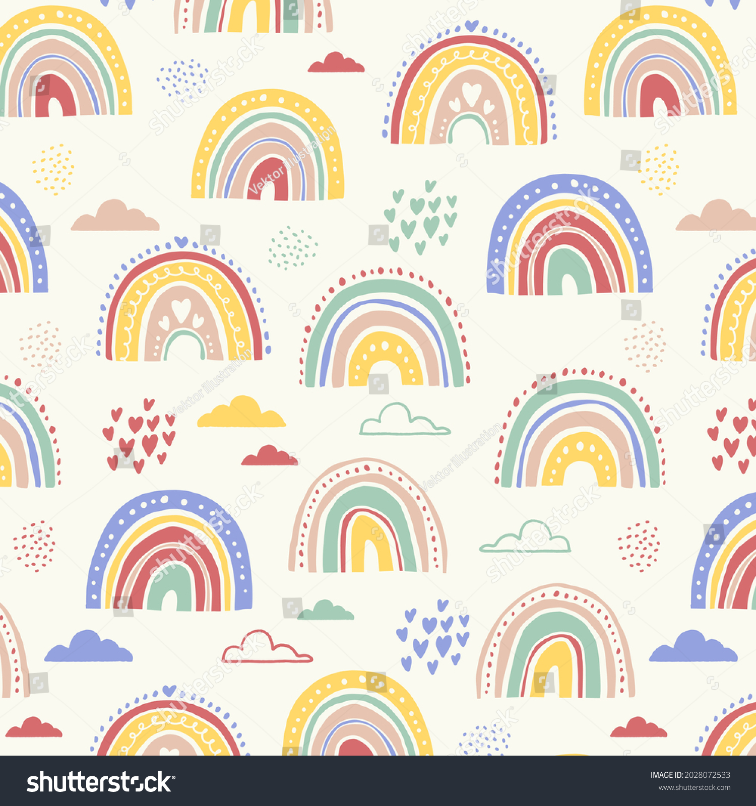 Rainbow pattern. Baby wallpaper. Cloud rainbow texture. Kids cartoon ...
