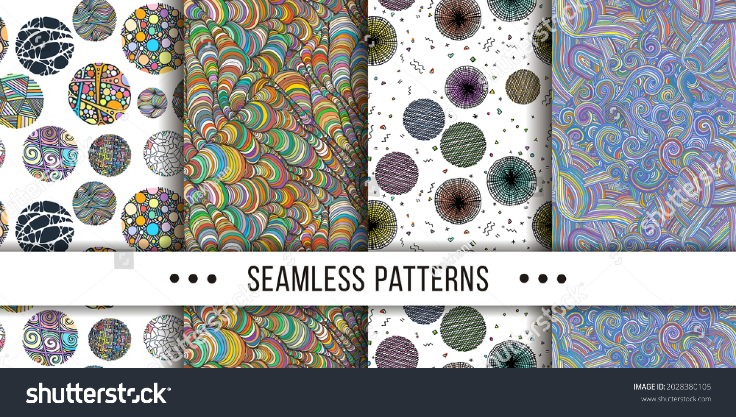 Set of samless ornate doodle hand-drawn abstract patterns. Vector ...