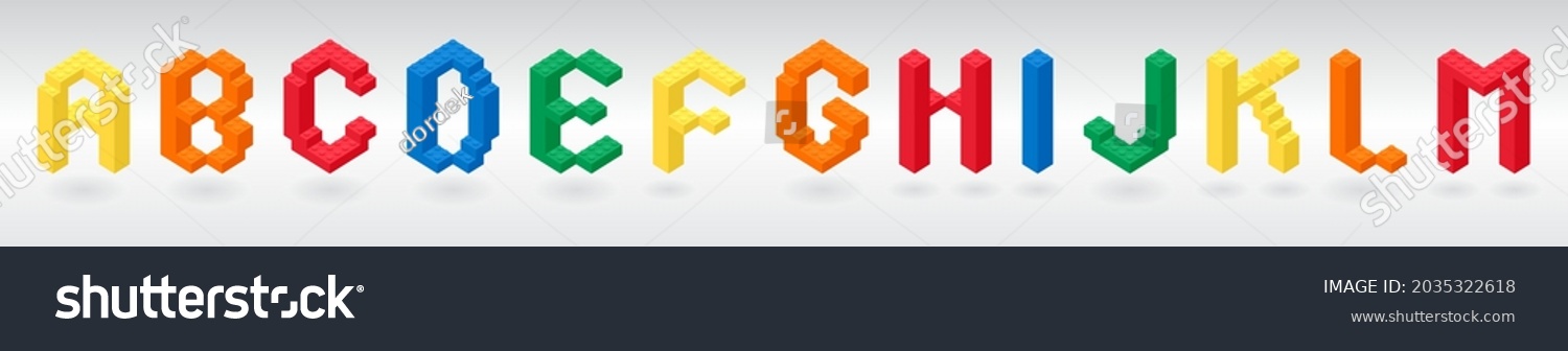 3D construction alphabet letters from colorful brick block toy like ...
