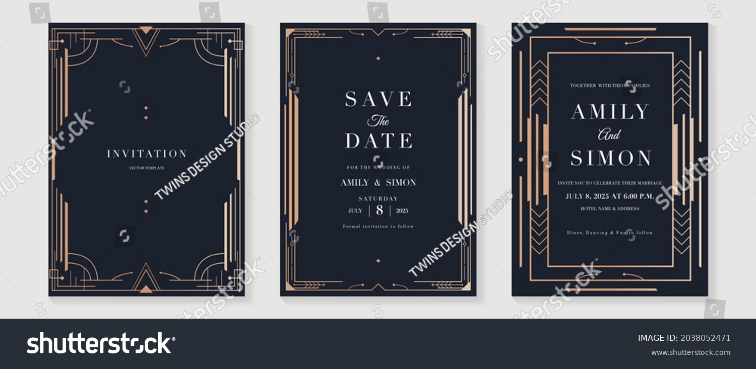 Art deco wedding invitation card vector. Luxury classic antique cards ...