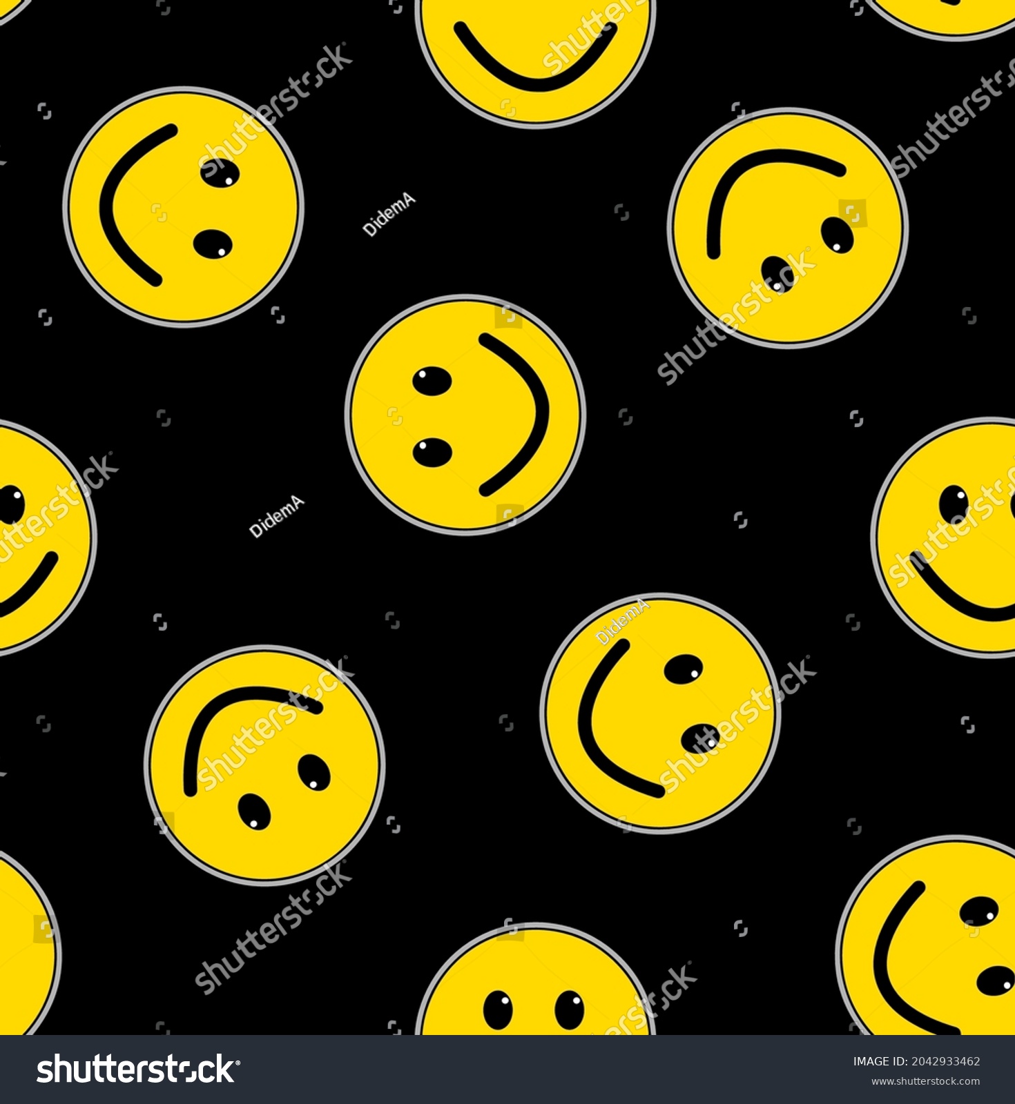 Abstract Hand Drawing Yellow Smile Icons Seamless Vector Pattern ...