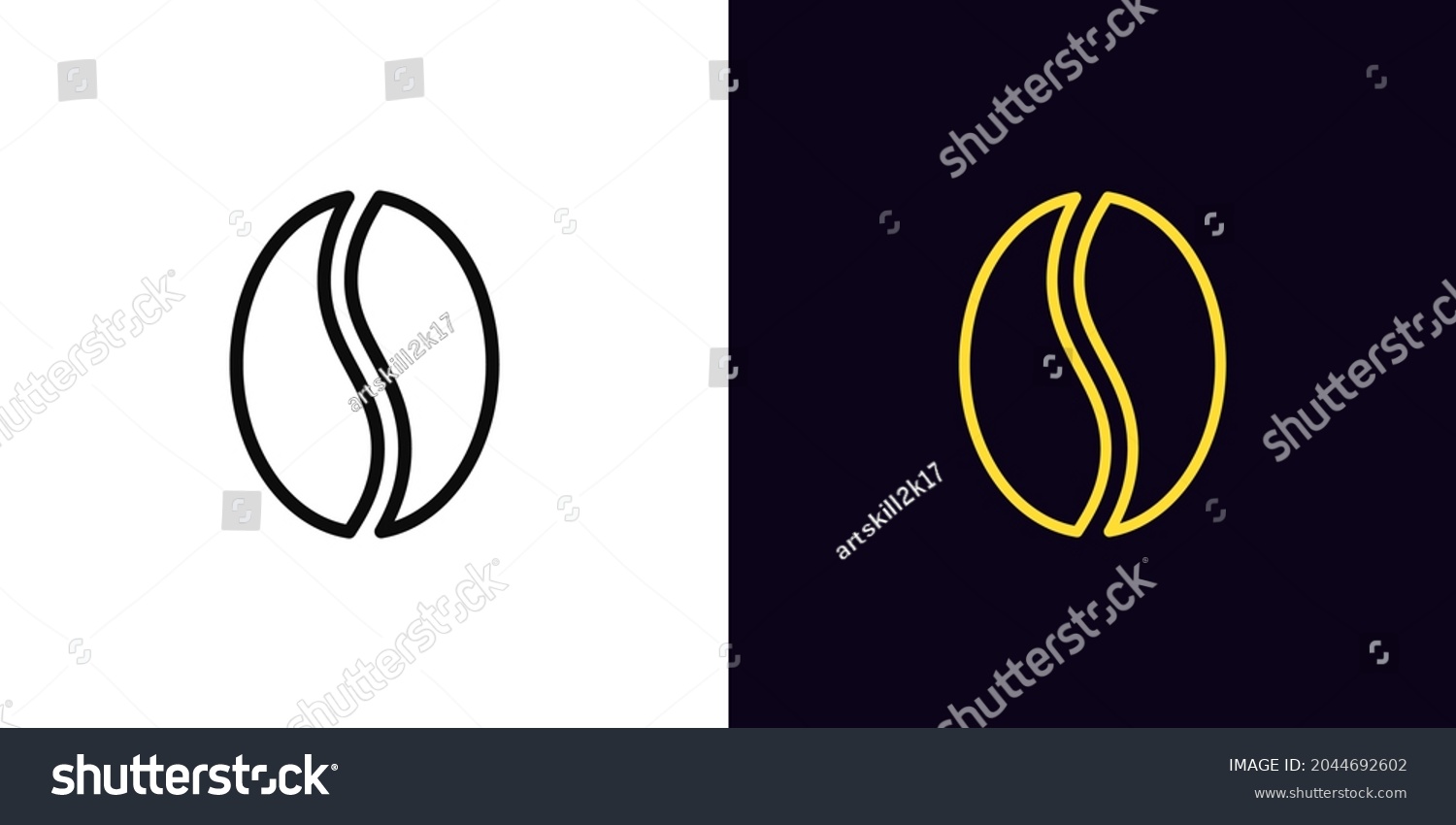 Outline coffee bean icon with editable stroke. Linear coffee seed sign ...