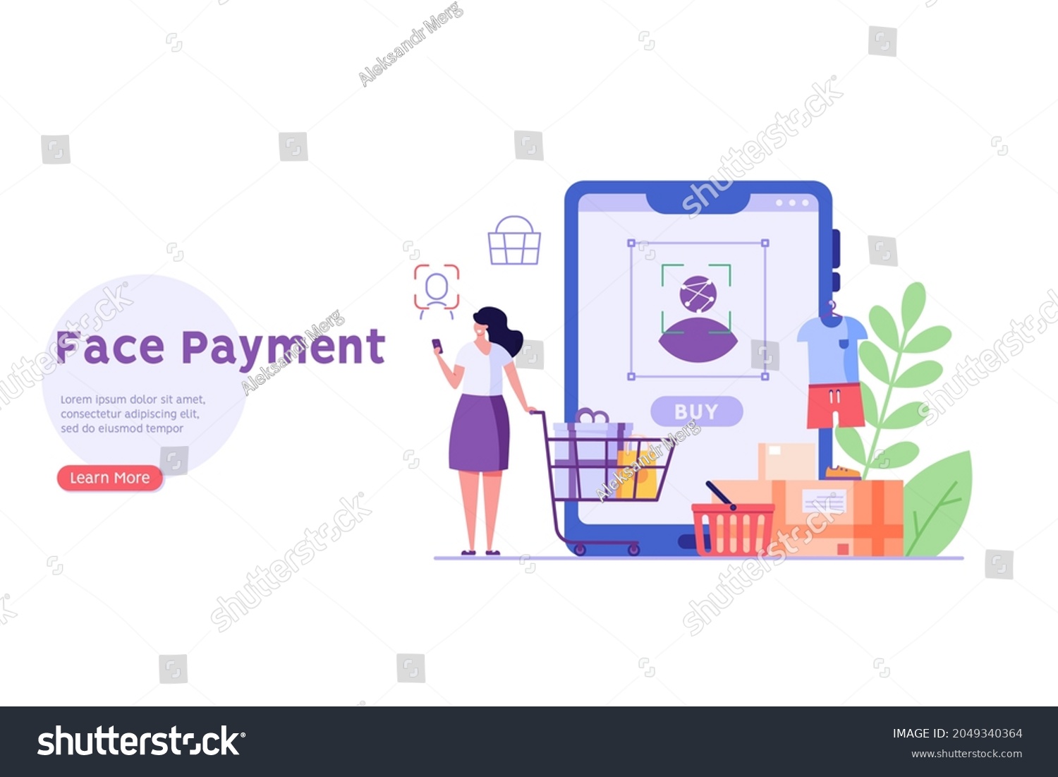 Woman using technology face recognition for payment. Client shopping ...