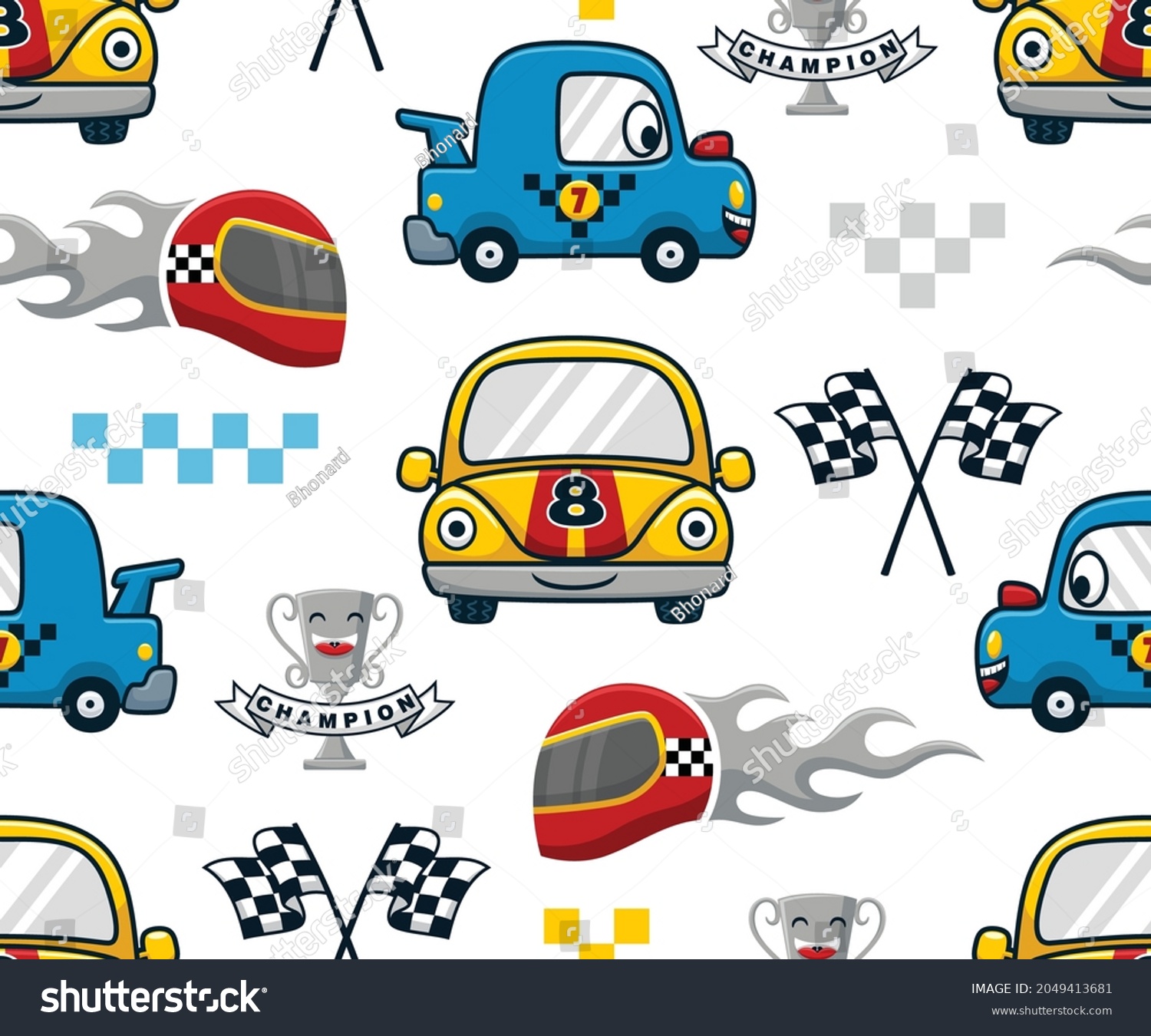 Seamless pattern vector of funny racing car cartoon with racing ...
