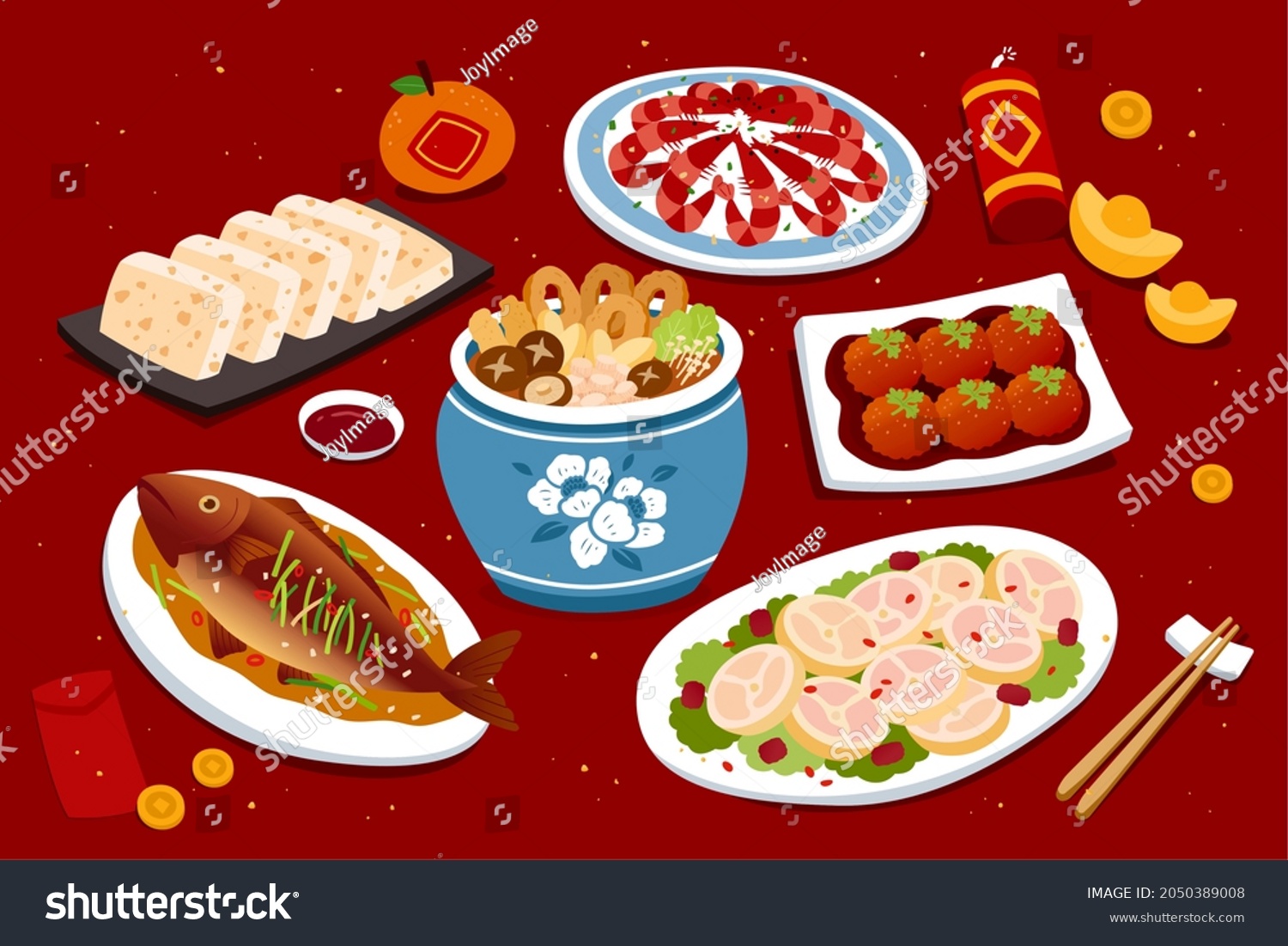 Reunion dinner for Chinese lunar New Year the feast with a variety of ...