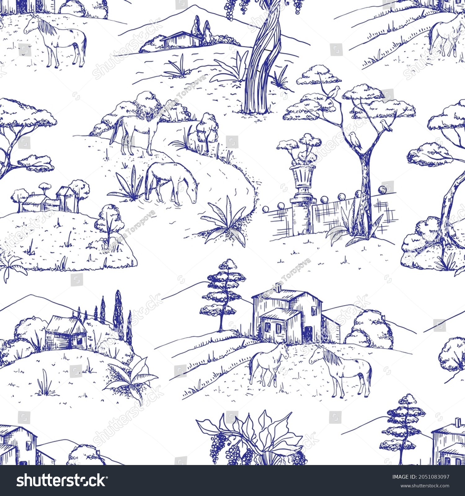 Toile de jouy seamless pattern. Stock vector illustration. _站酷海洛_正版图片 ...