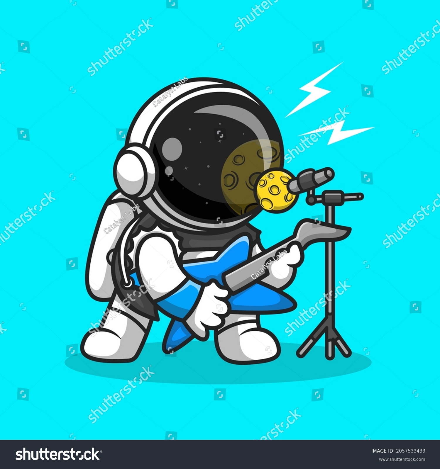 Cute Astronaut Rocker Sing With Guitar Cartoon Vector Icon Illustration ...