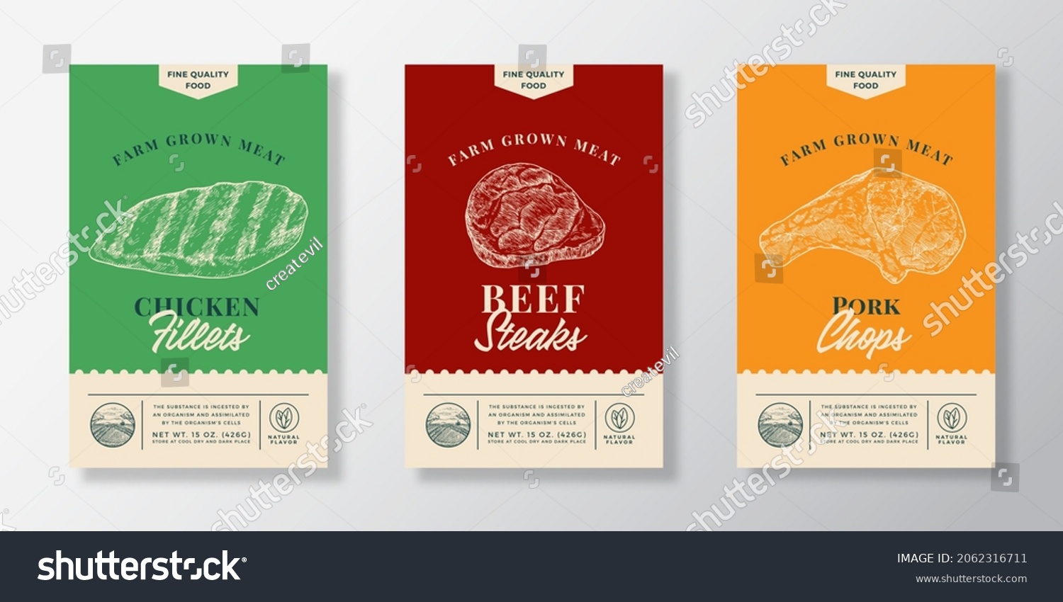 Meat Abstract Vector Packaging Labels Design Set. Modern Typography ...