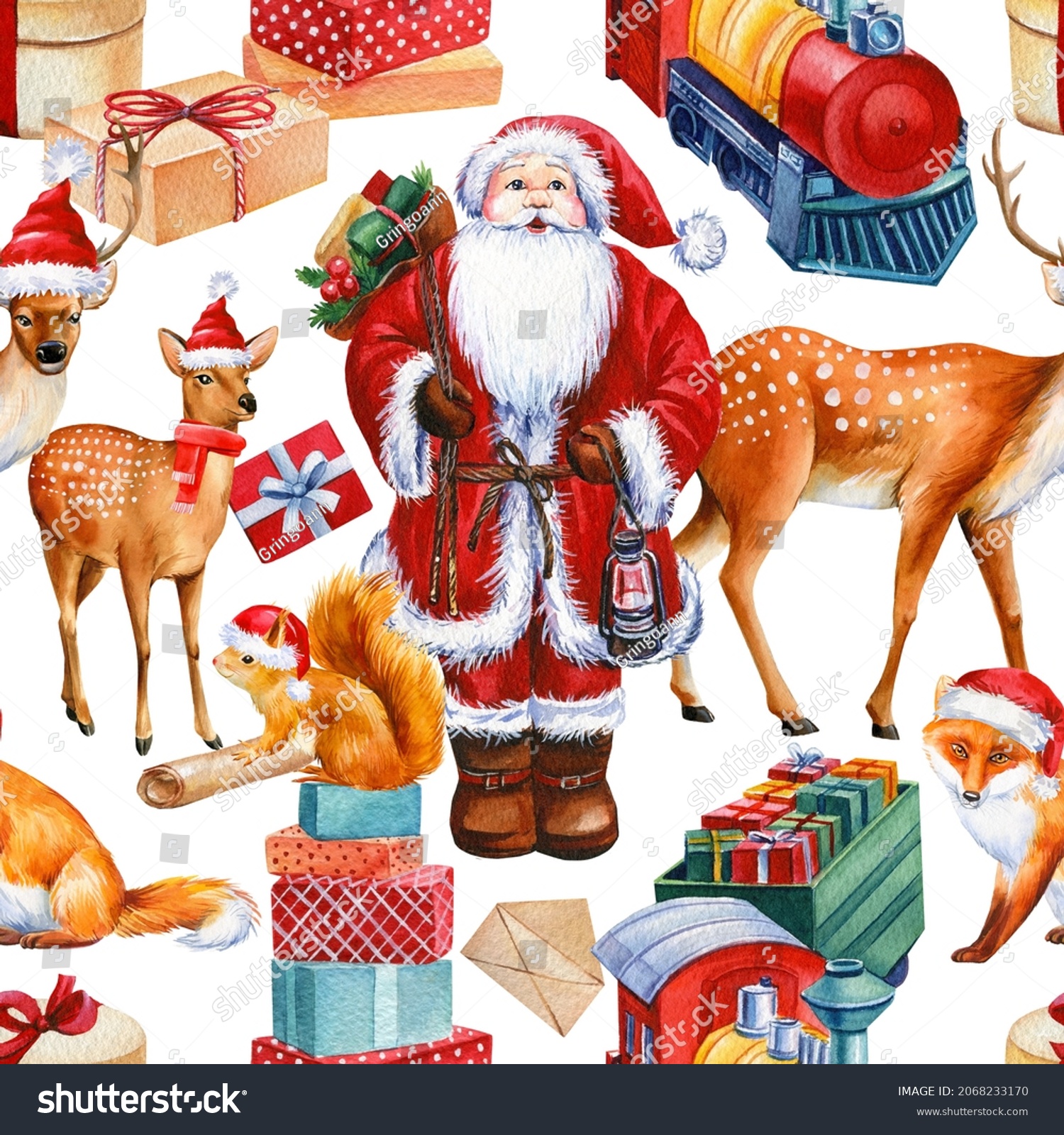 Deer Santa Claus Cars and gifts winter holidays seamless pattern ...