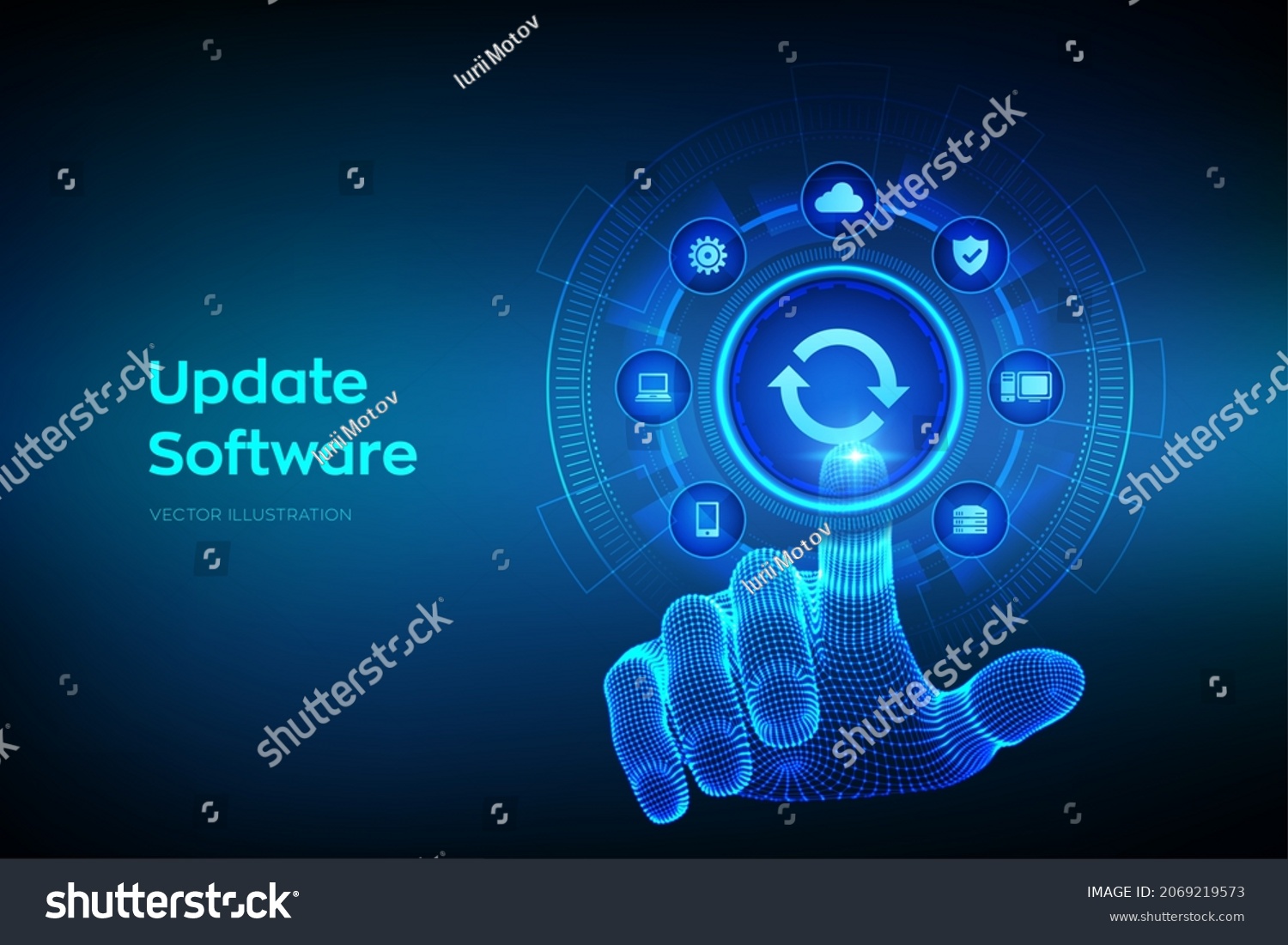 Update Software. Upgrade Software version concept on virtual screen. Computer program upgrade ...