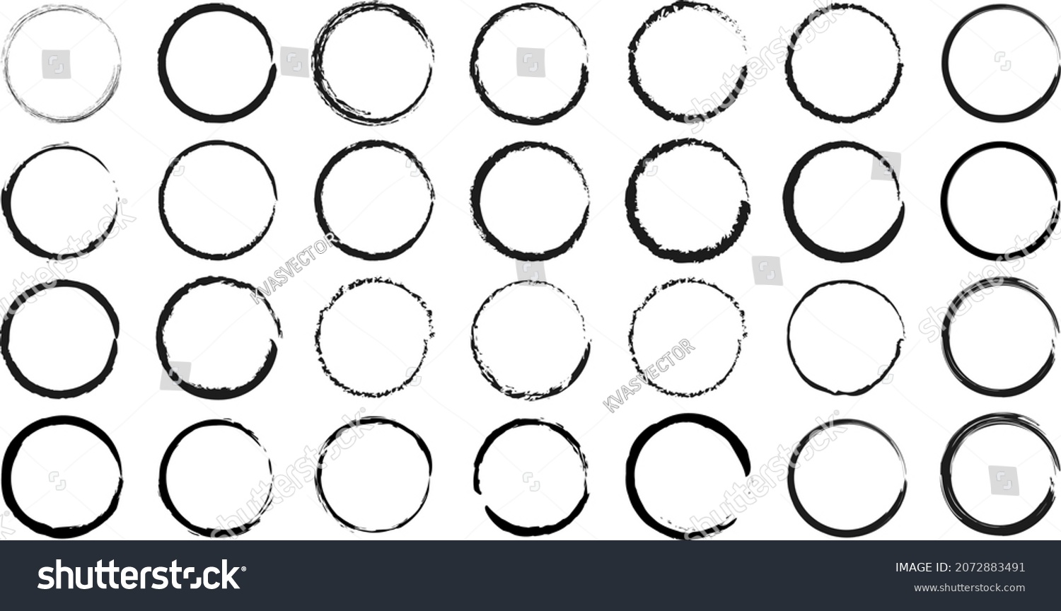 Set of circle brushes elements. Different circle brush strokes. Grunge ...