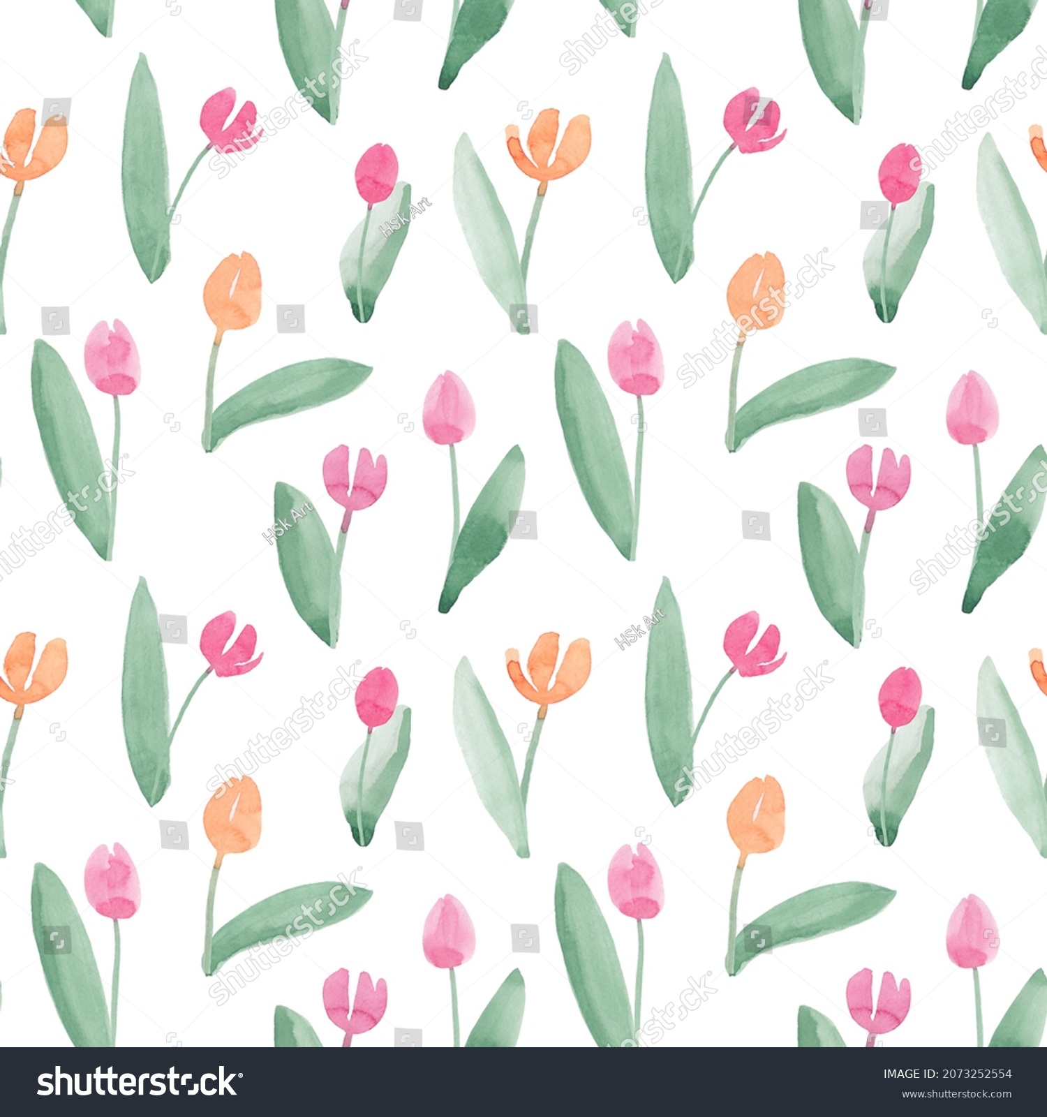 Simple tulips pattern abstract watercolor free-hand illustration for ...