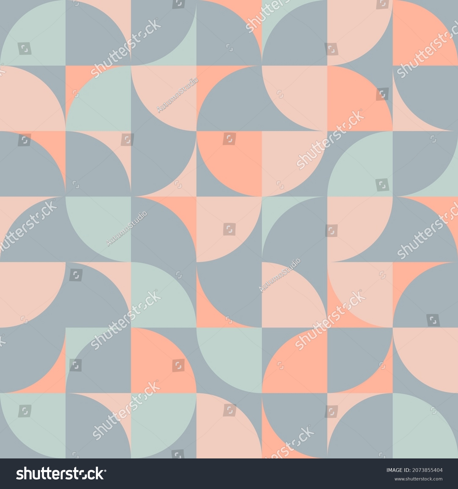 Contemporary geometric seamless pattern with circles squares in pastel retro palette. Abstract ...