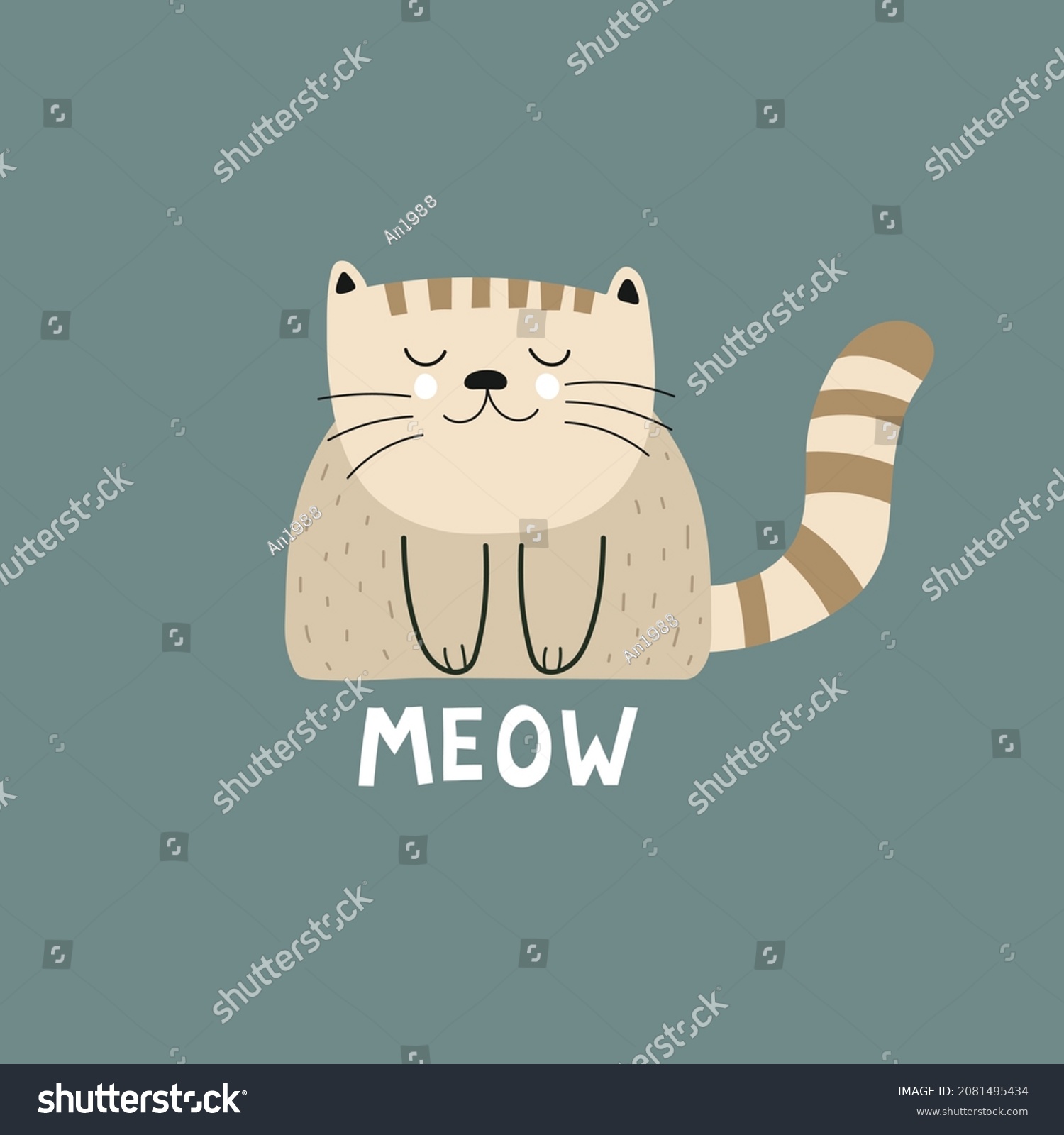 meow. cartoon set of cats hand drawing lettering. colorful vector flat ...