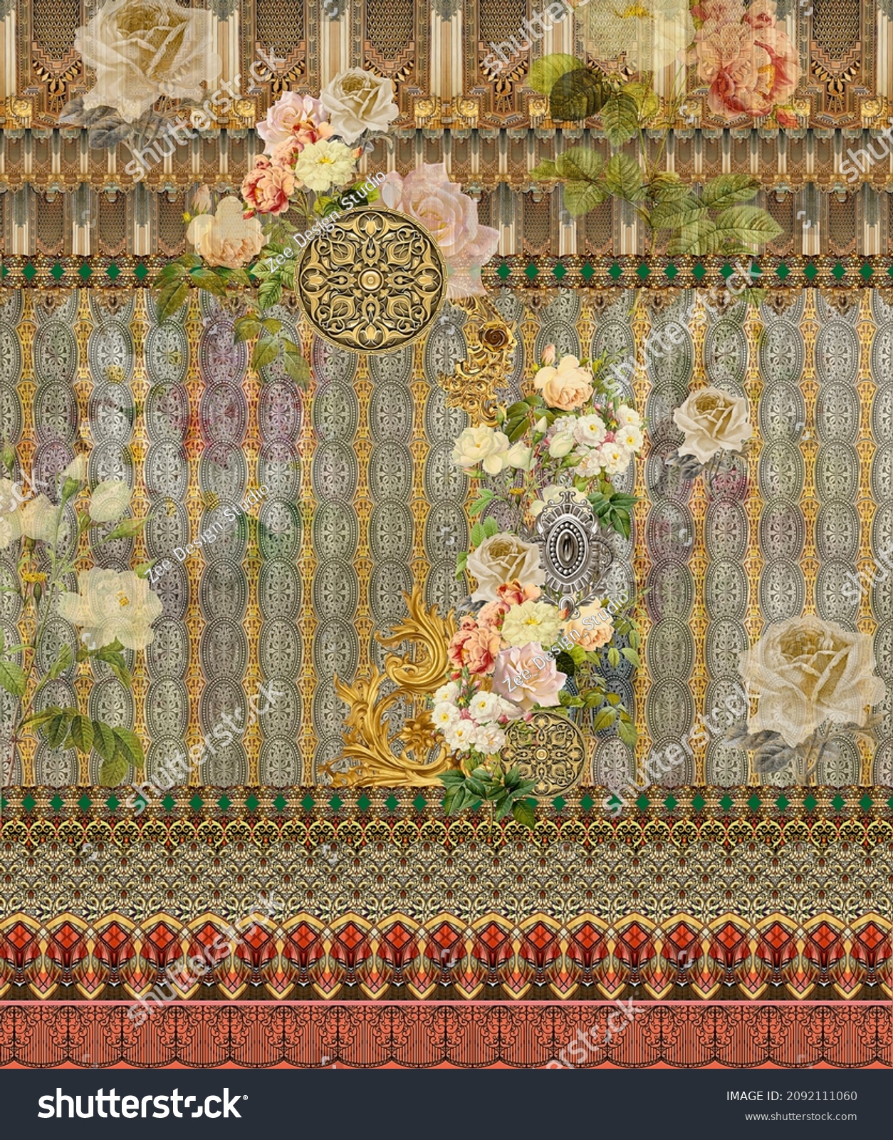 Digital textile design for front and back flower shirt fabric ...