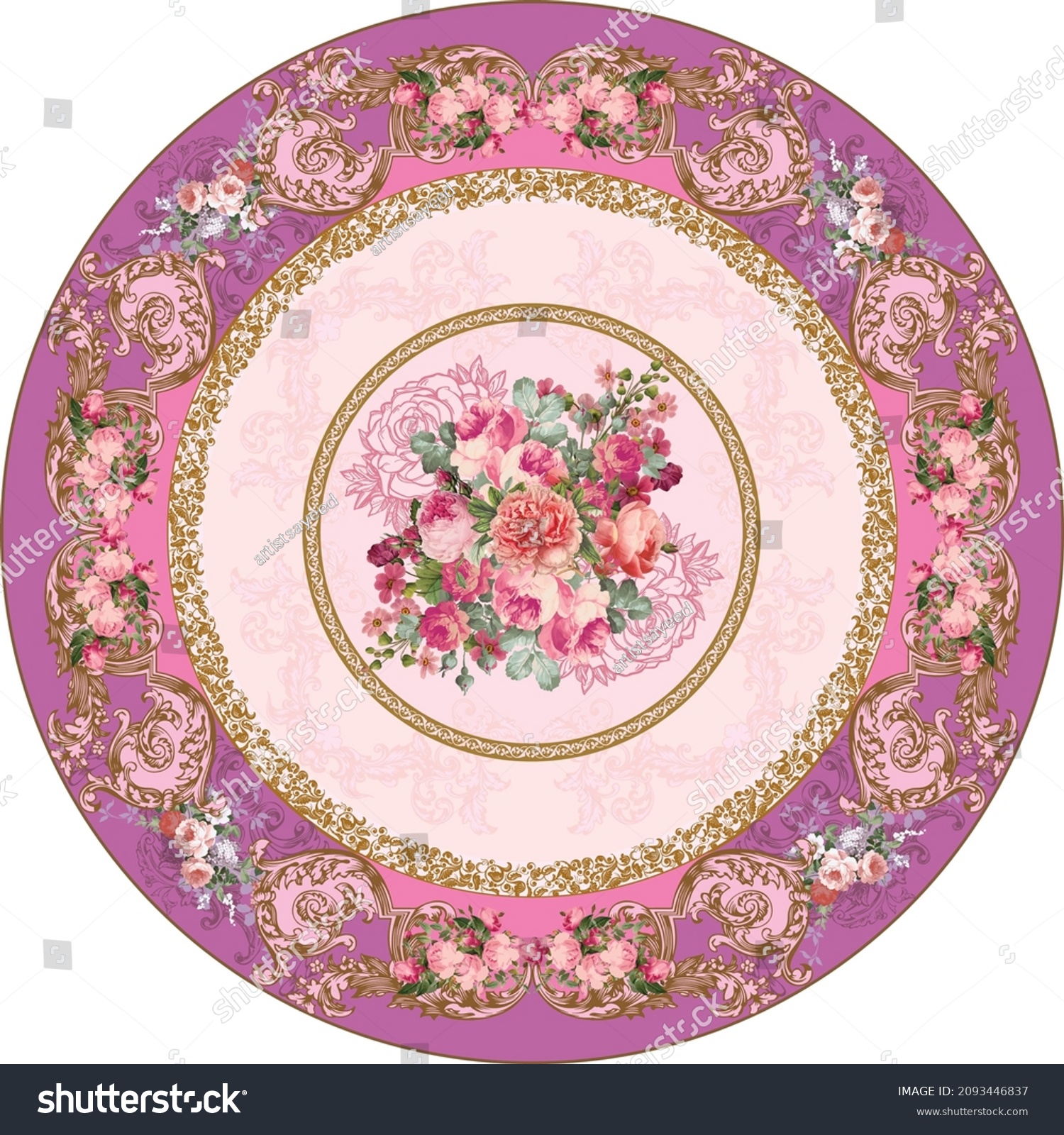 Decorative round floral pink pattern vector. meddle eastern swirl ...