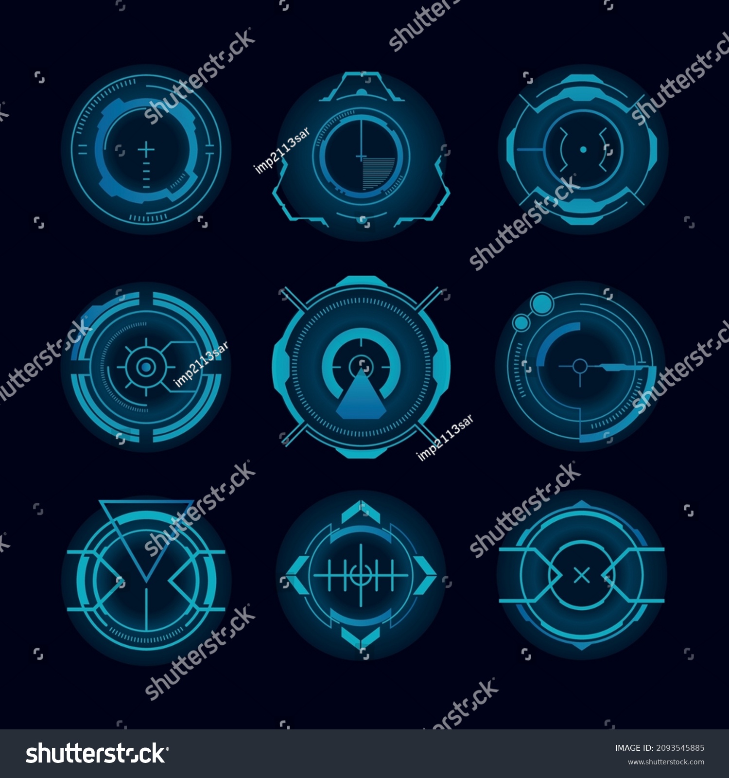 Futuristic target set. Hologram radar gun aim circle sniper crosshair ...