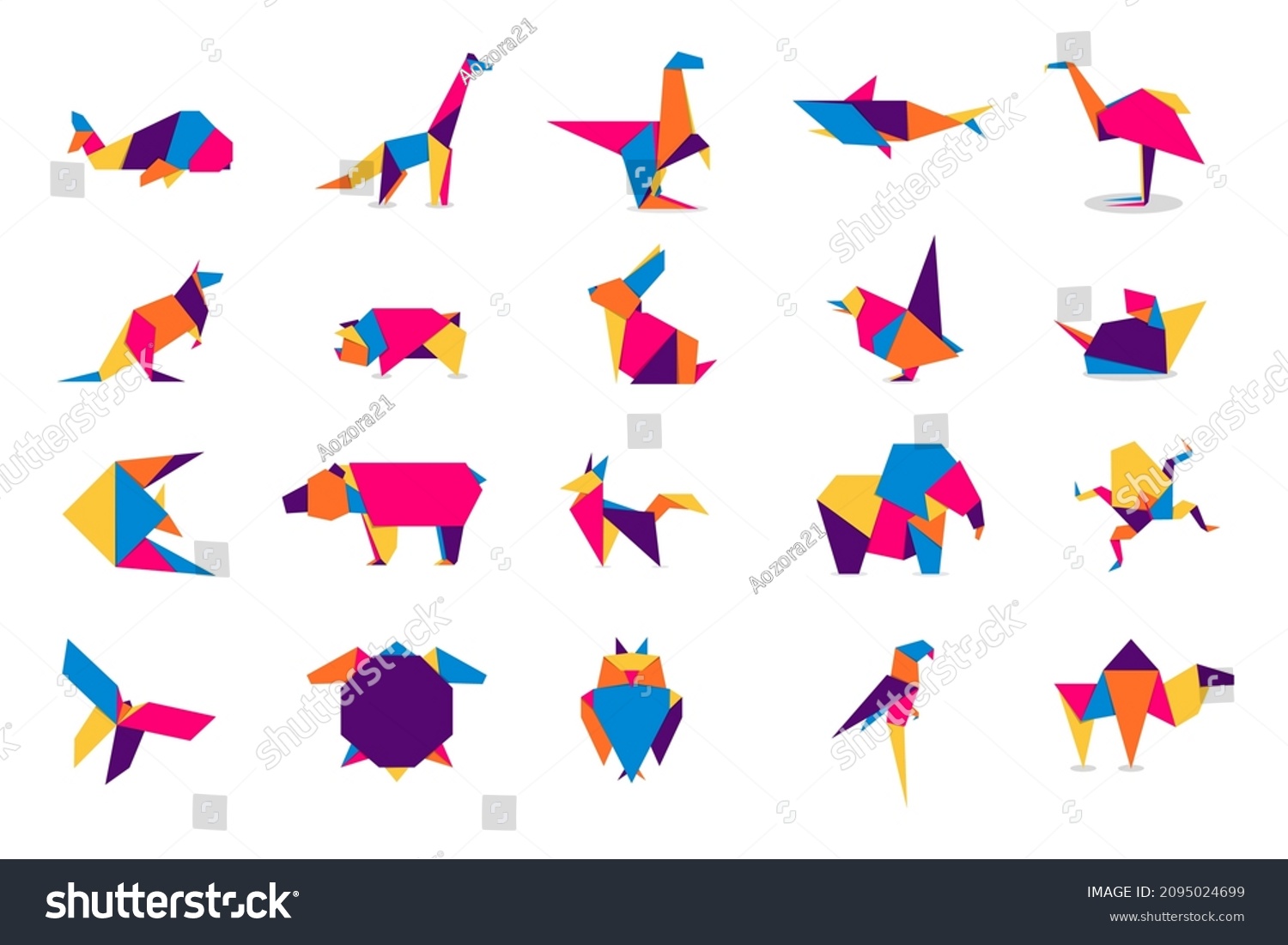 Set animals origami. Abstract colorful vibrant animals logo design ...