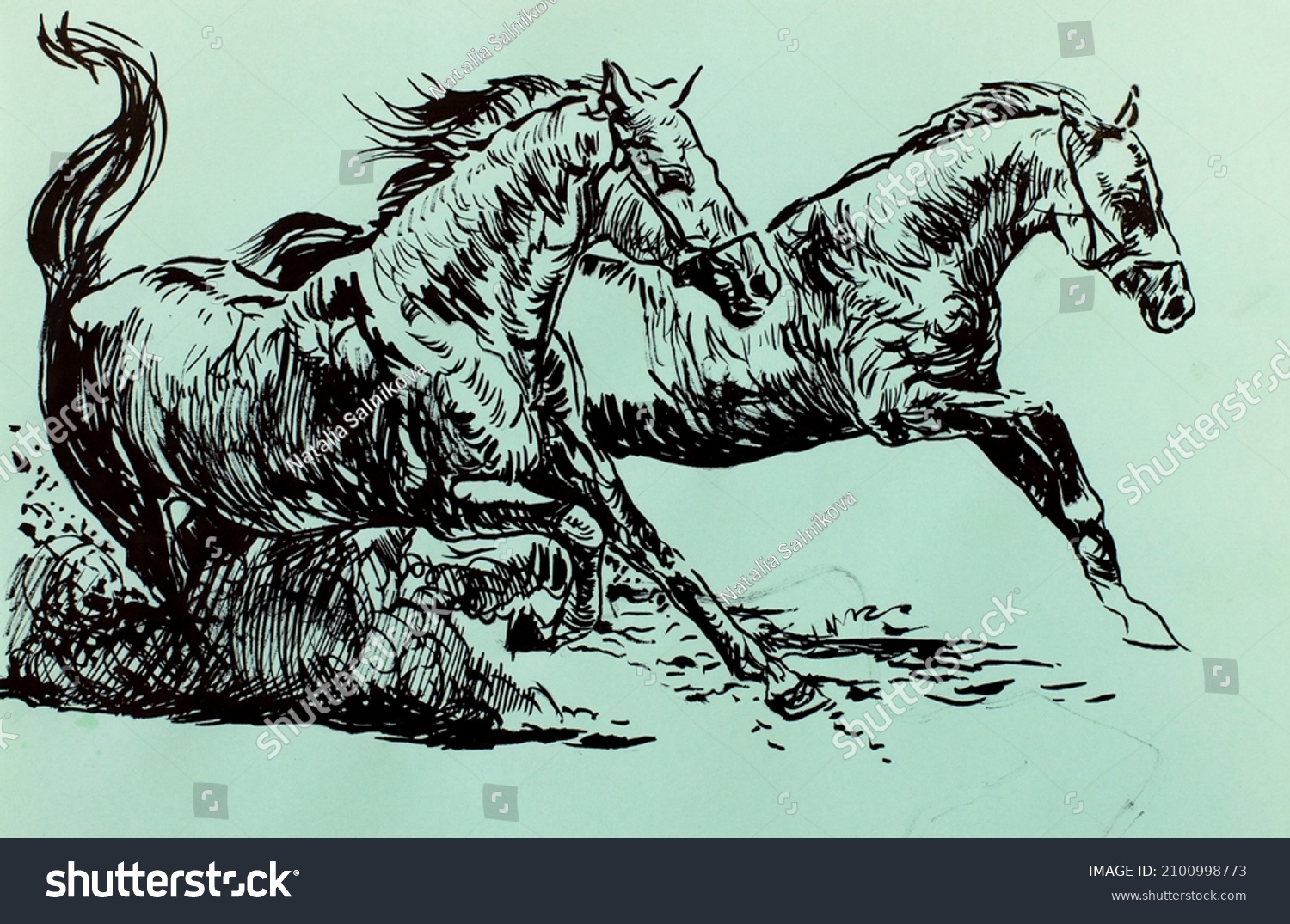 Wild horses gallop drawing ink on paper hand made original art_站酷海洛_正版 ...