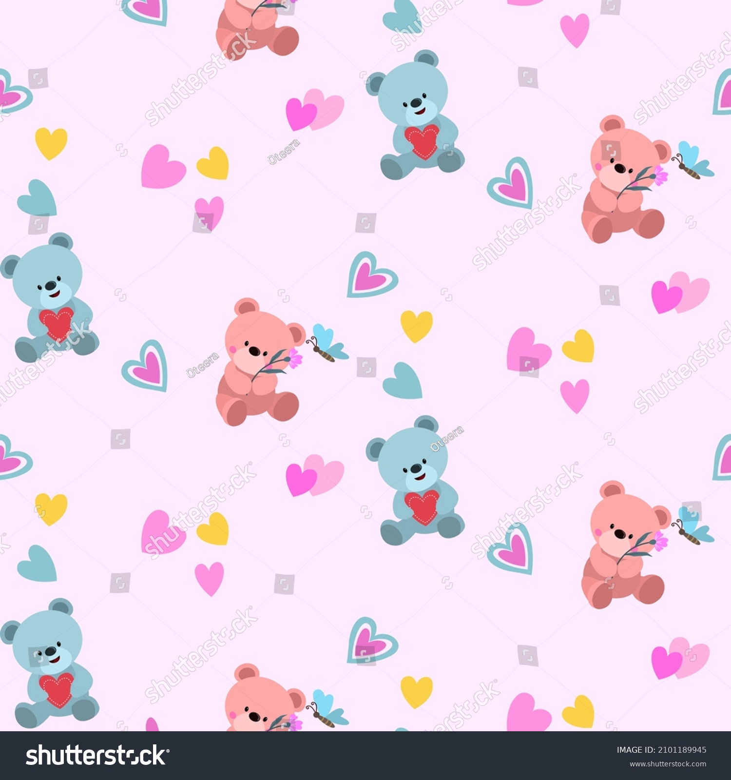 Valentin's Day Seamless Pattern with cute bear and heart shape._站酷海洛_正版 ...