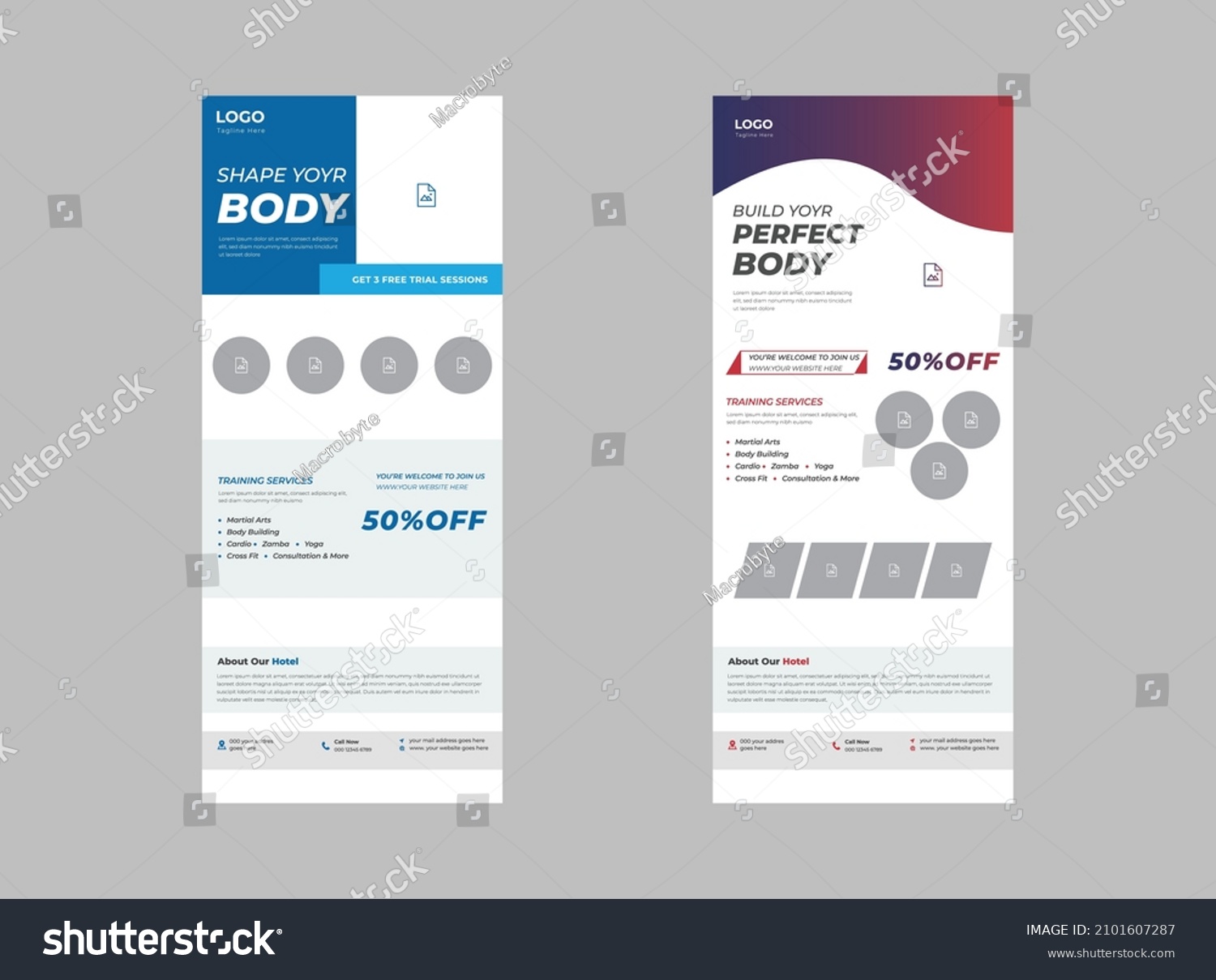 Gym Roll Up Banner design template. Fitness poster Roll Up leaflet ...