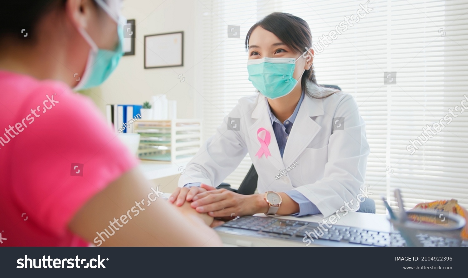 asian woman wears face mask to prevent COVID19 has breast cancer ...