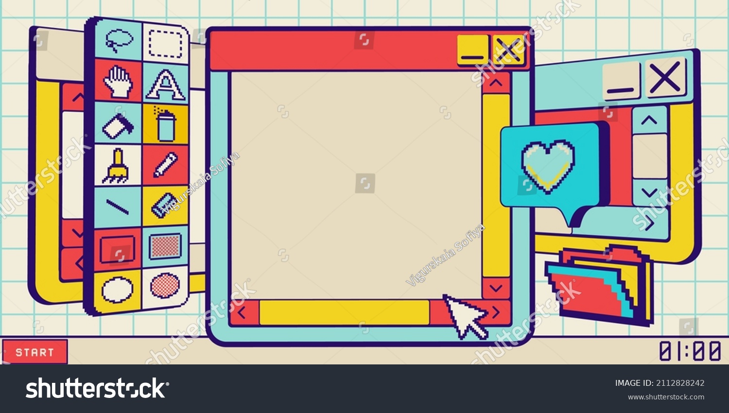 Nostalgia user interface wide banner with copy space. Old computer ...