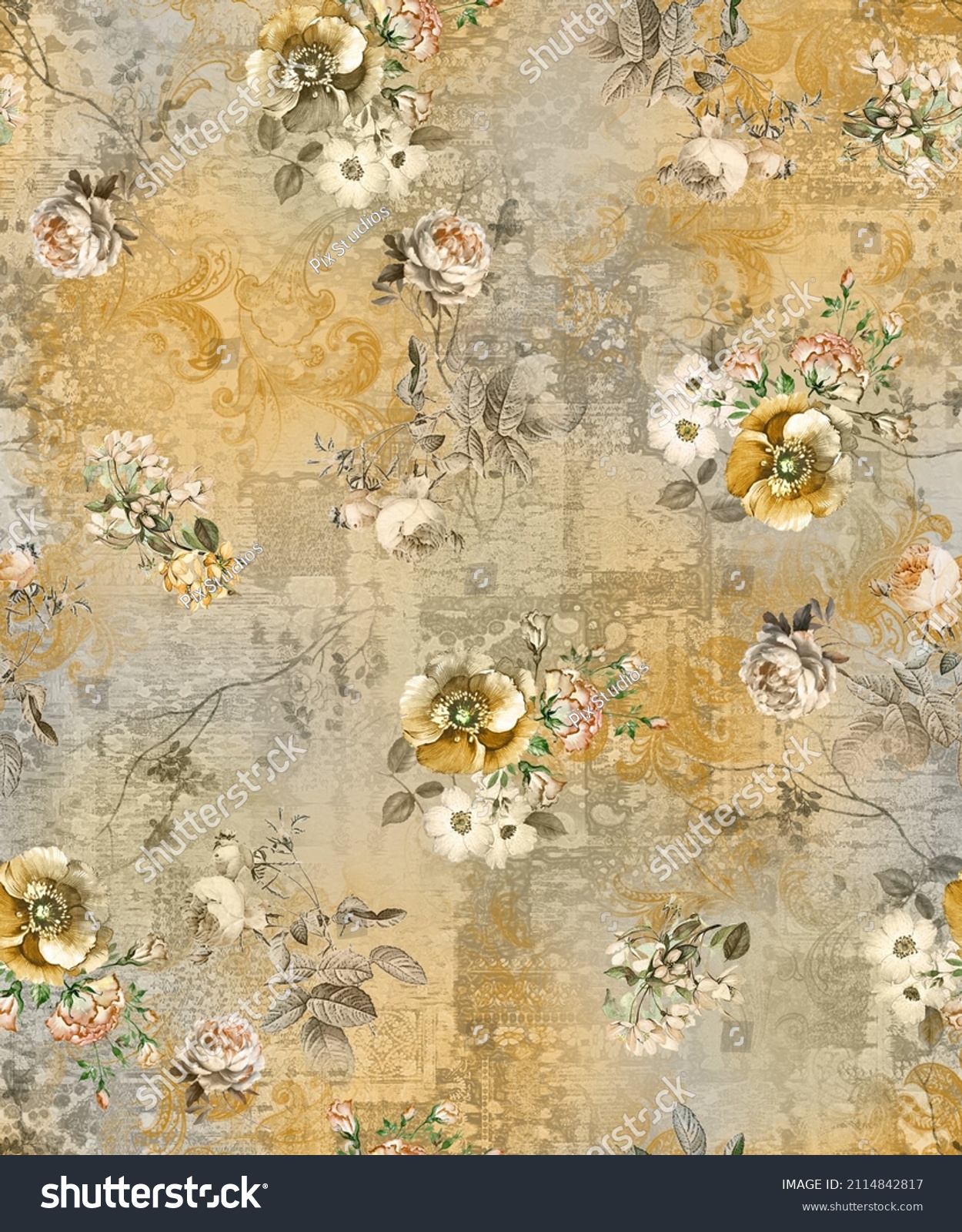 Floral arrangement illustration digital print textile design_站酷海洛_正版图片 ...