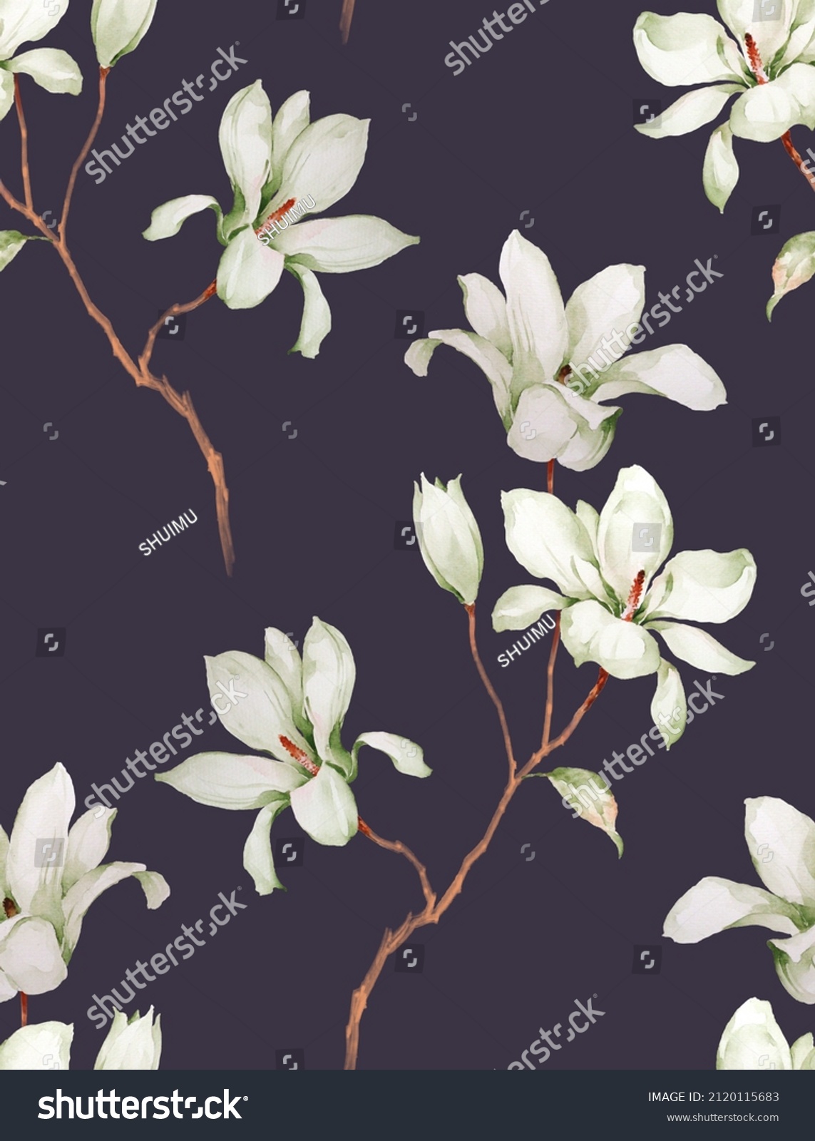 Watercolor seamless pattern with magnolia flowers. Perfect for ...