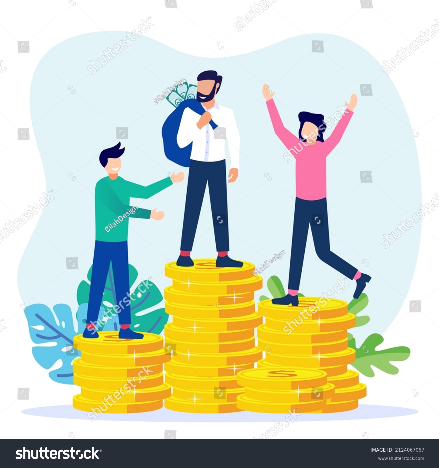 Vector illustration of colleagues helping with money due to start-up ...