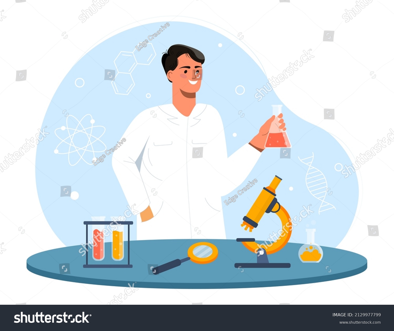 Laboratory research concept. Male virologist or microbiologist holds ...