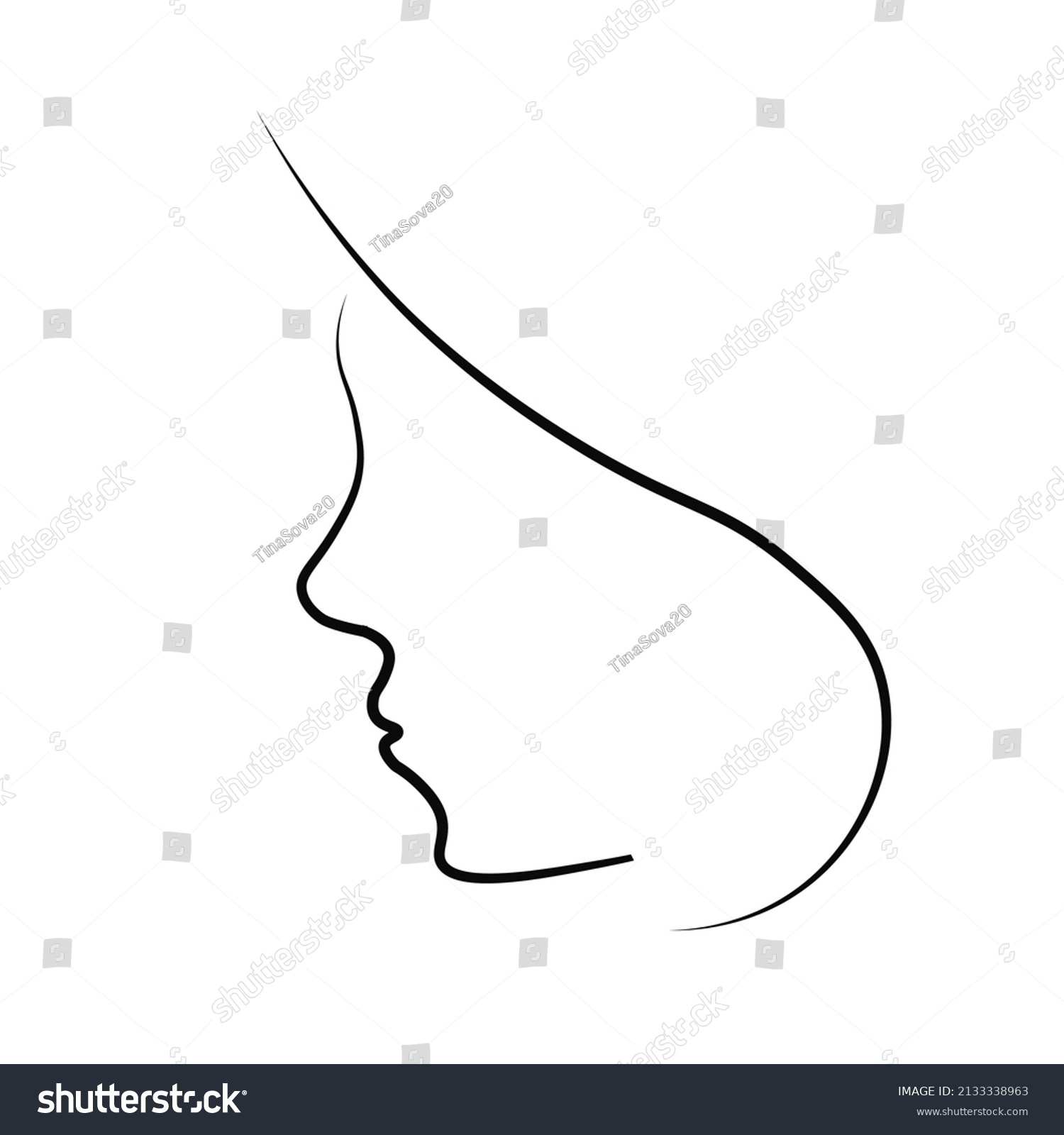 The profile of the girl's face. Hand drawing one line contour female ...