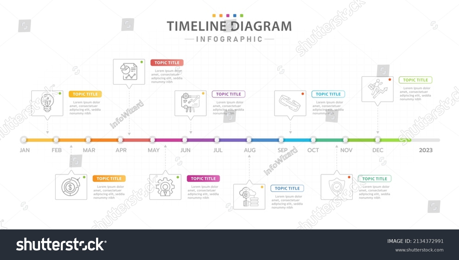 Infographic template for business. 12 Months Timeline diagram calendar ...