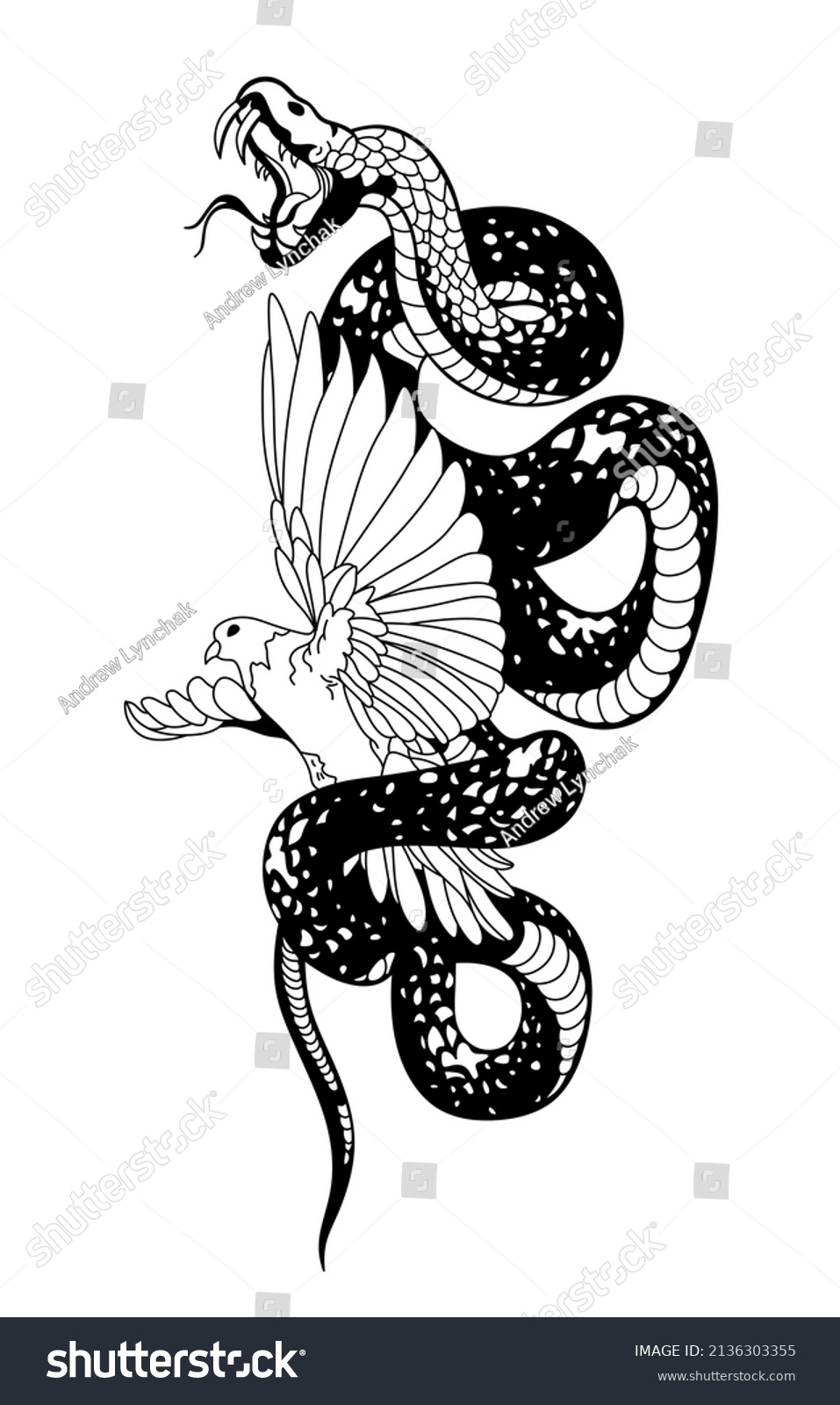 Dove and snake. Black and white illustration of a snake._站酷海洛_正版图片_视频 ...