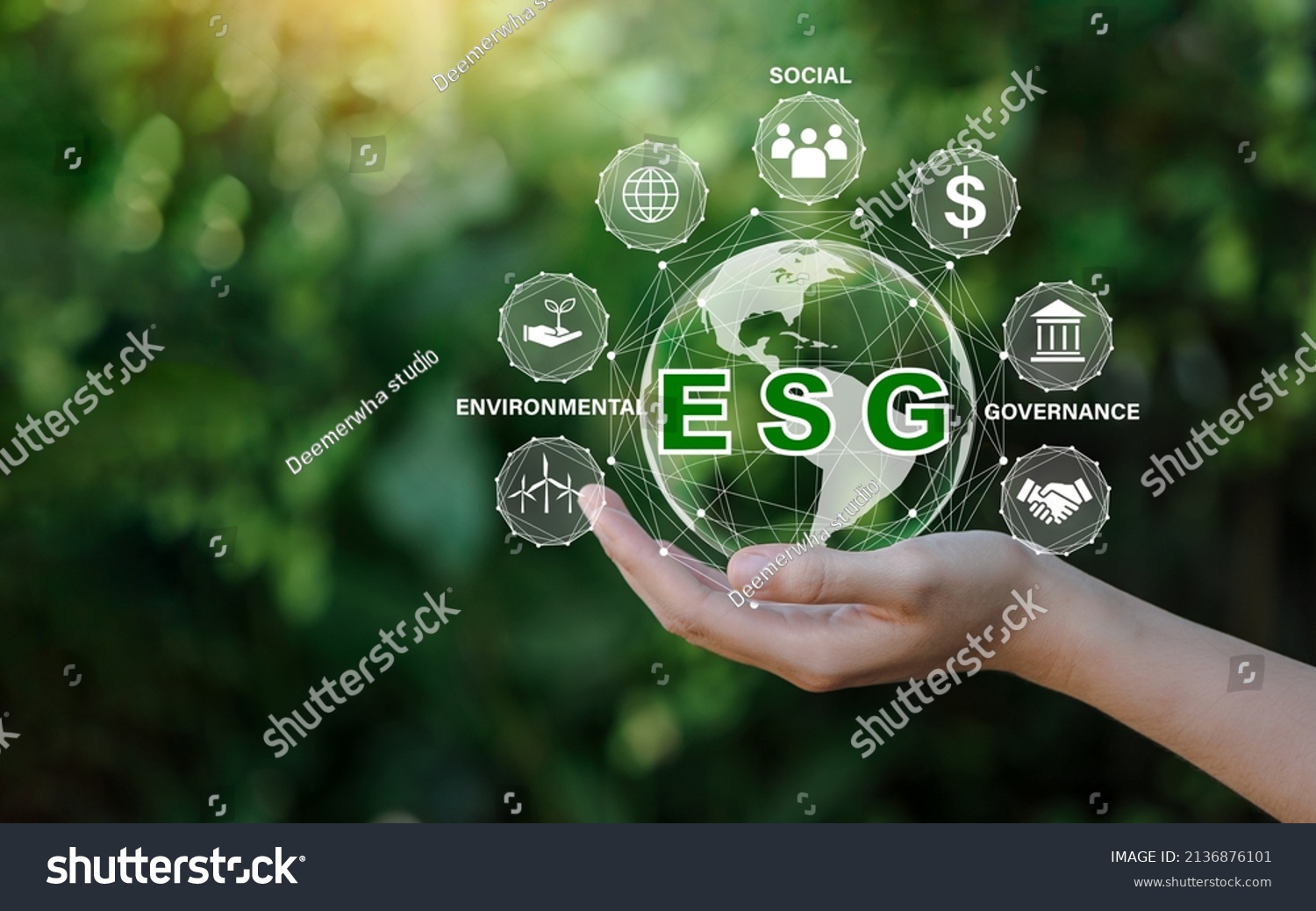 ESG icon concept in the hand for environmental social and governance in ...