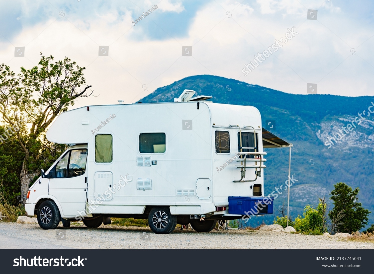 Caravan rv on nature. Verdon Gorge France. Motor home camping car driving through mountain ...
