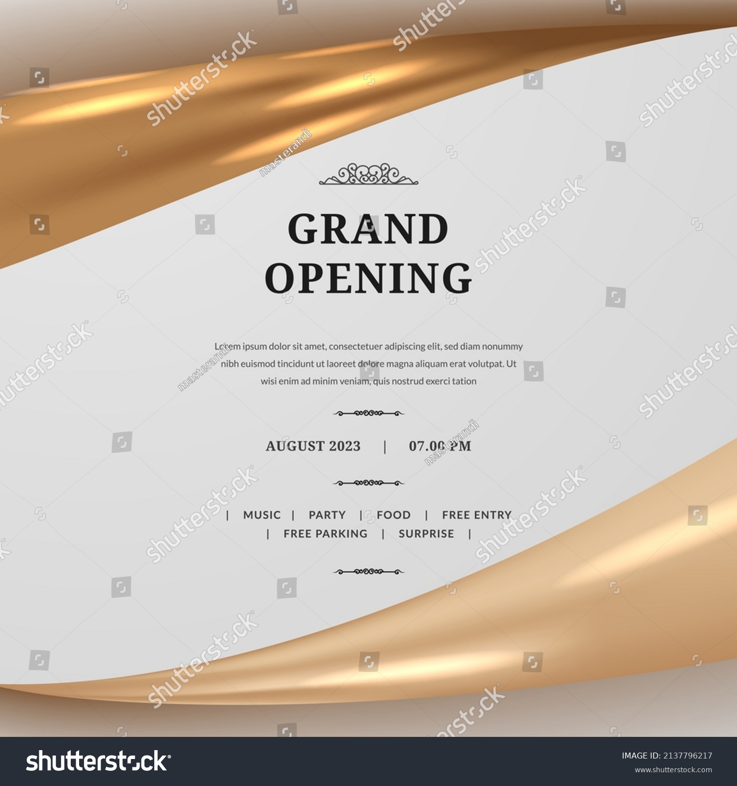 Luxury elegant grand opening poster template with frame golden shiny ...