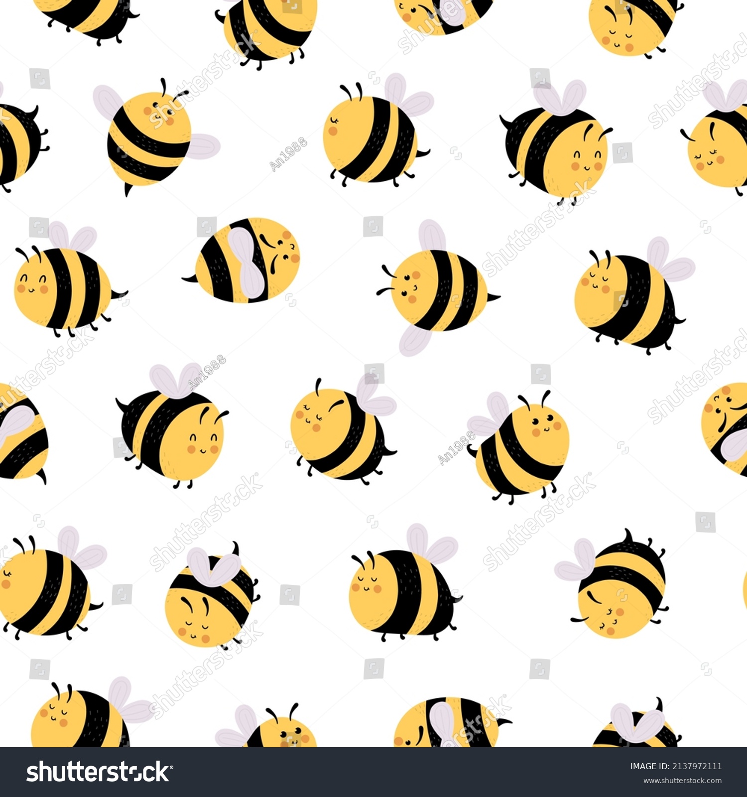 seamless pattern with cartoon bees. Colorful vector flat style for kids ...