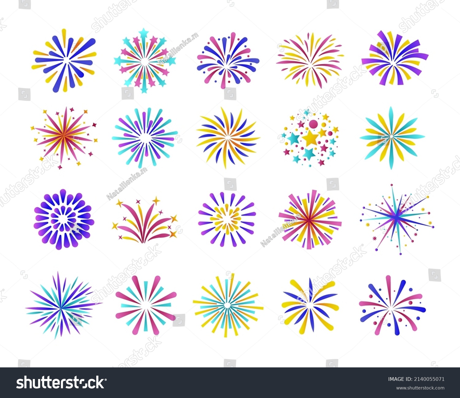 Fireworks explosion. Cartoon party celebration colorful pyrotechnics ...