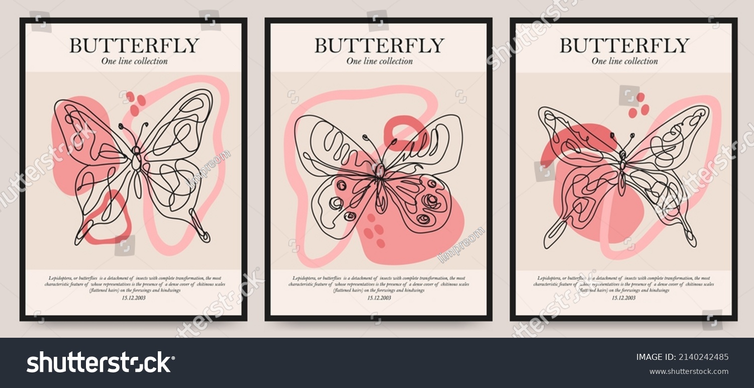 Collection of trendy posters with butterflies and abstract elements ...