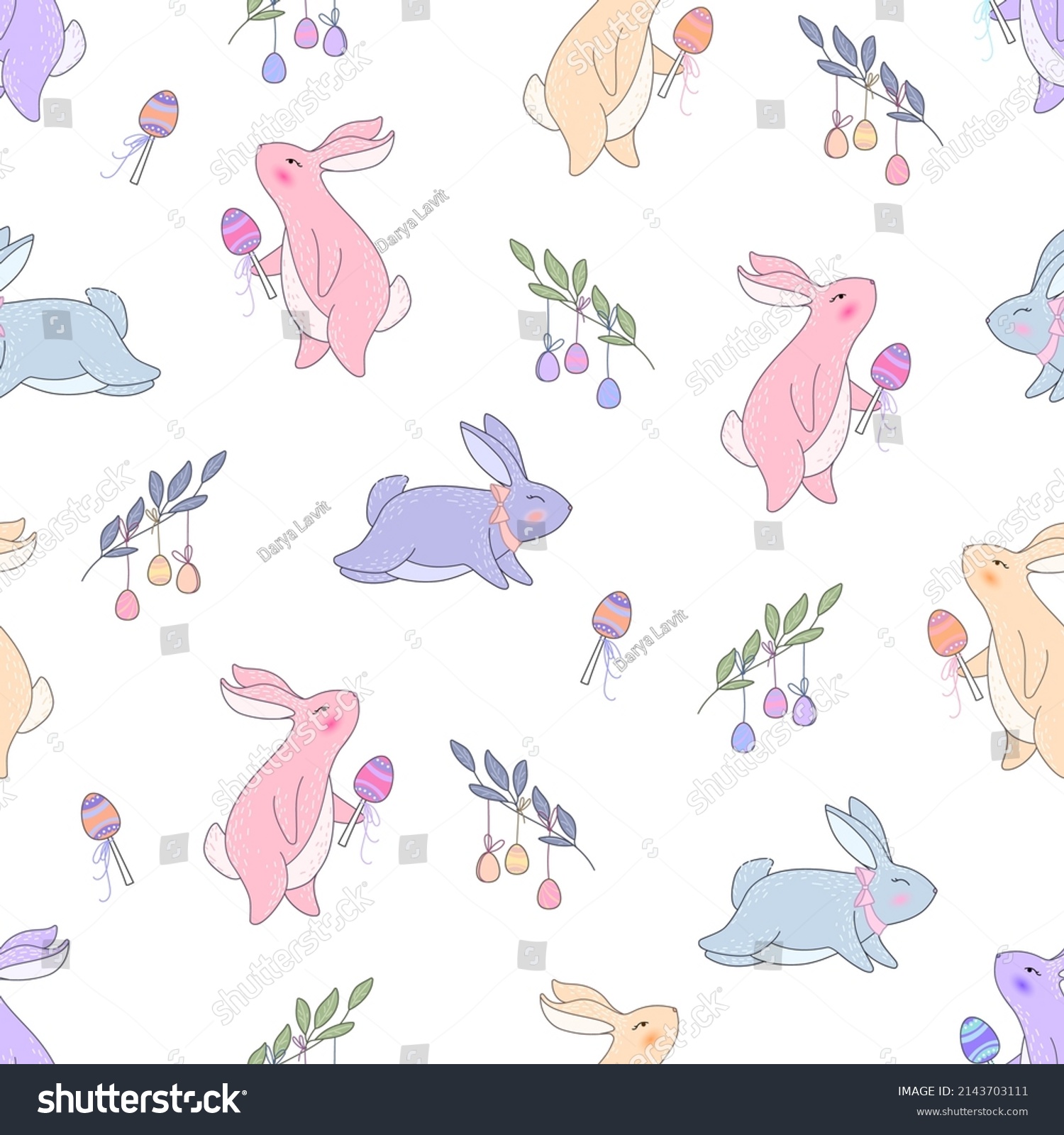 Seamless pattern with different Easter eggs and rabbit._站酷海洛_正版图片_视频_字体 ...