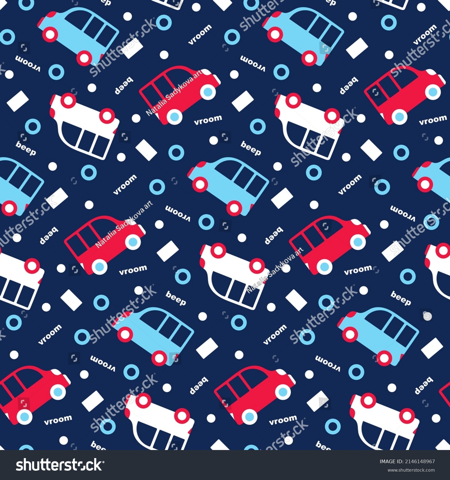 Cartoon cars for kids print. Transport pattern with cute red light blue ...