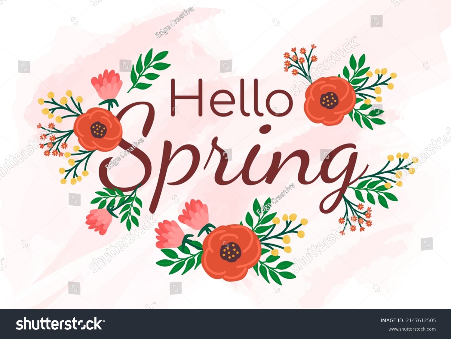 Hello spring postcard. Posters or banners for website. Congratulatory ...