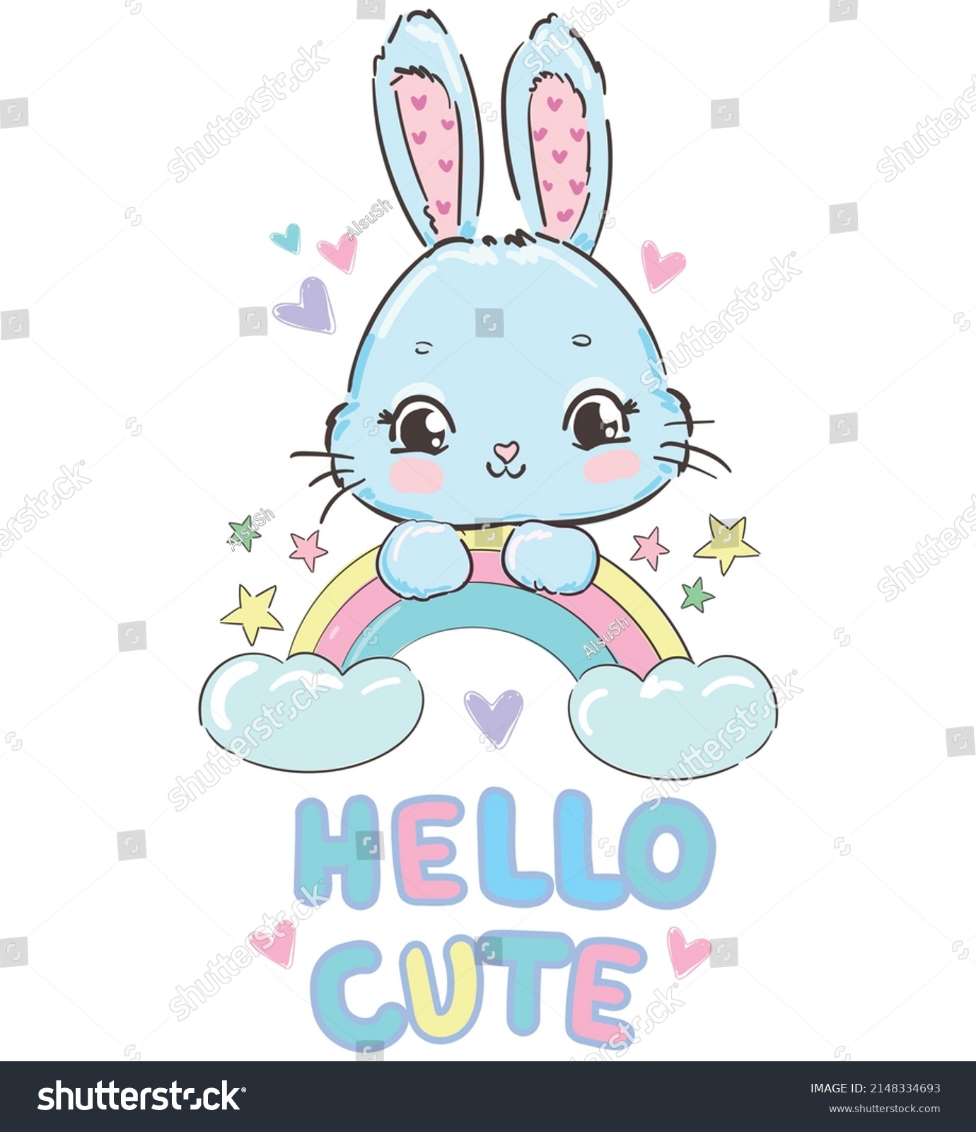 Hand Drawn Cute Bunny print design rabbit children print on t-shirt_站酷海 ...