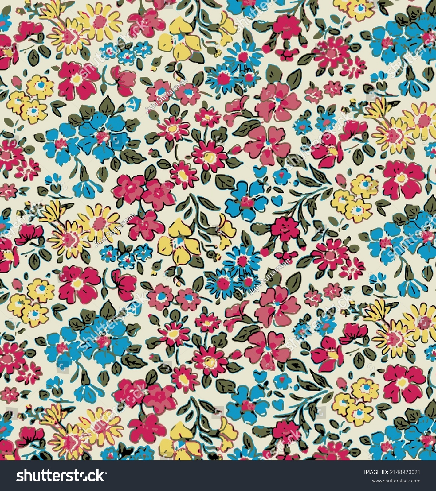 a solid simple small flowers motif with multicolor illustration vector ...