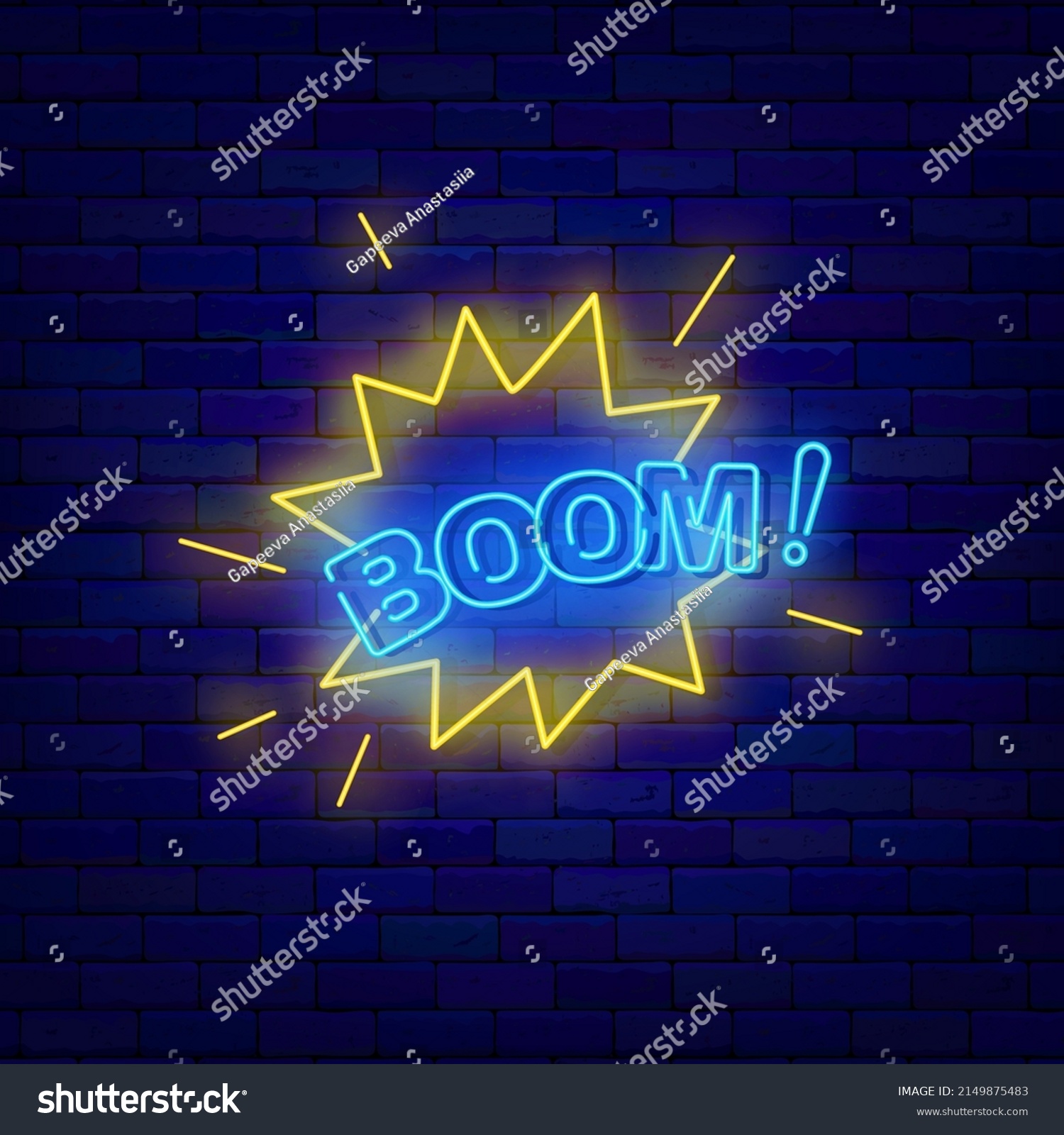 Boom concept. Wow design. Comic speech bubble neon sign. Pop art burst ...
